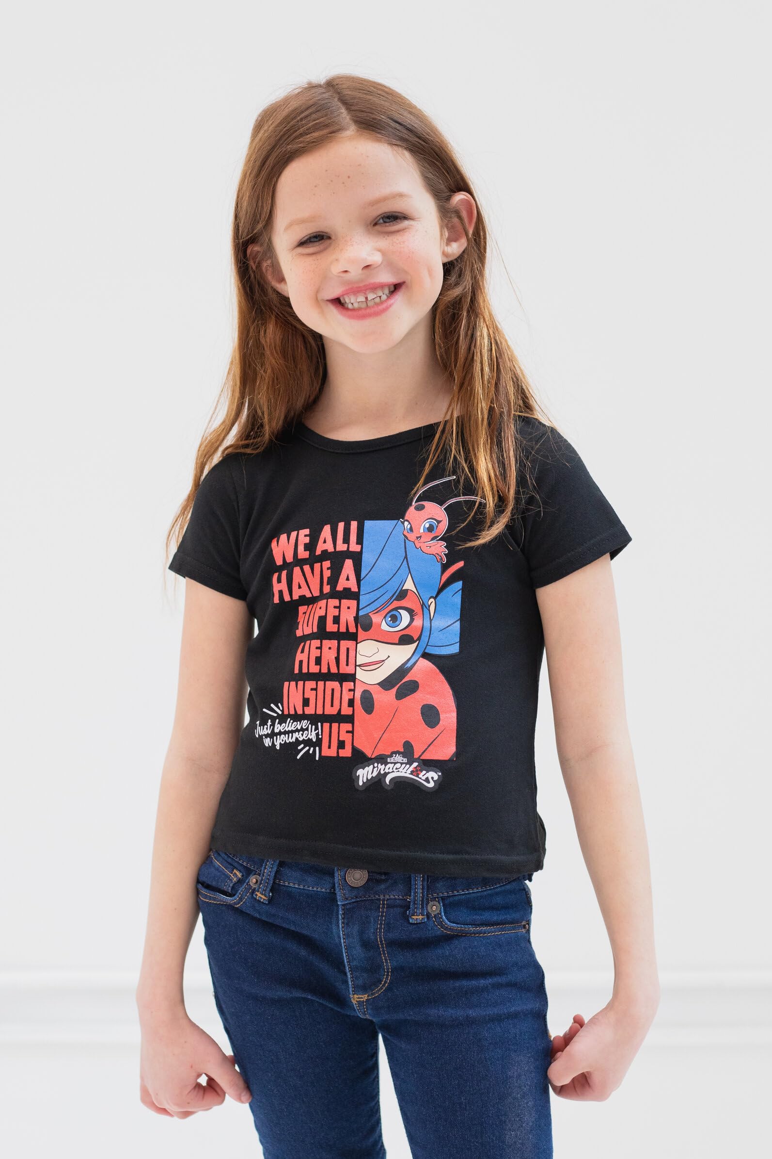 Miraculous Ladybug Little Girls 2 Pack T-Shirts Polka Dots Black/Red 5