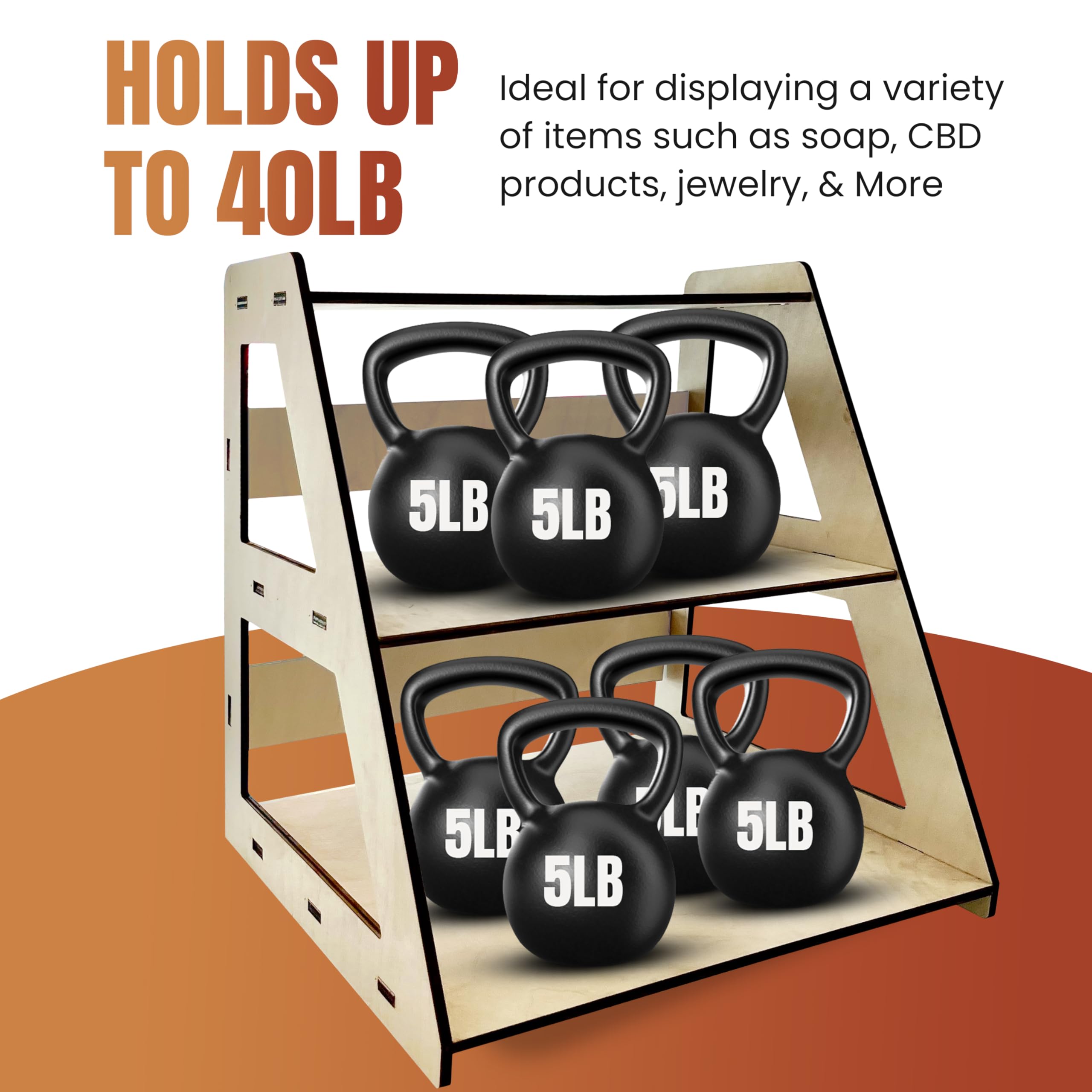 Torched 3-Tier Retail Table Display Stand with Shelves for Products - Portable | 3 Step Riser Display Rack for Retail Table Top, Counter Top, Craft Shows, Farmers Market | Showcase Display for Jewelry