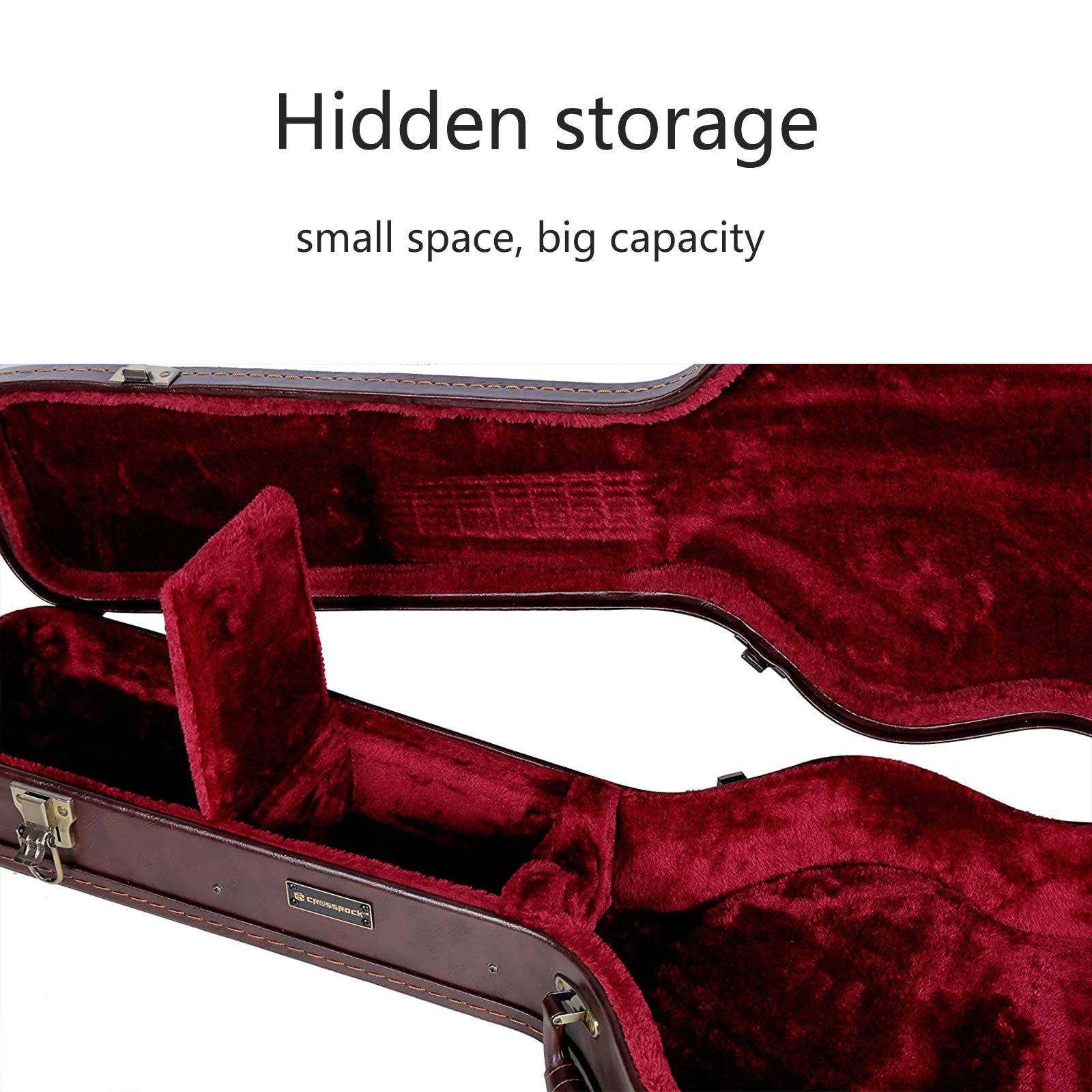 Crossrock Case - Hard-Shell Wooden Guitar Case - Fits 12-Strong Dreadnought Classical Nylon String Acoustic Guitars - Stainless Steel Latches, Sponge Lining, Metal Feet, Storage Space - Vintage Brown