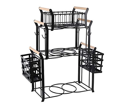 TQVAI 3 Tier Buffet Caddy(Set of 9) Napkin Plate Utensils Organizer with 4 Mugs Hooks - Ideal for Kitchen, Dining, Entertaining, Parties, Picnics, Black