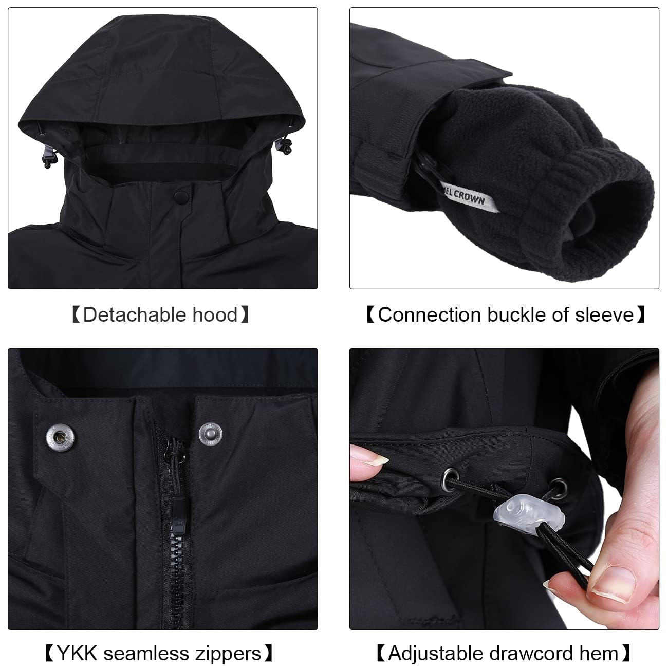 CAMEL CROWN Women's Waterproof Ski Jacket 3 in 1 Winter Coat Windbreaker Snowboard Jackets for Rain Snow Outdoor Hiking Black S