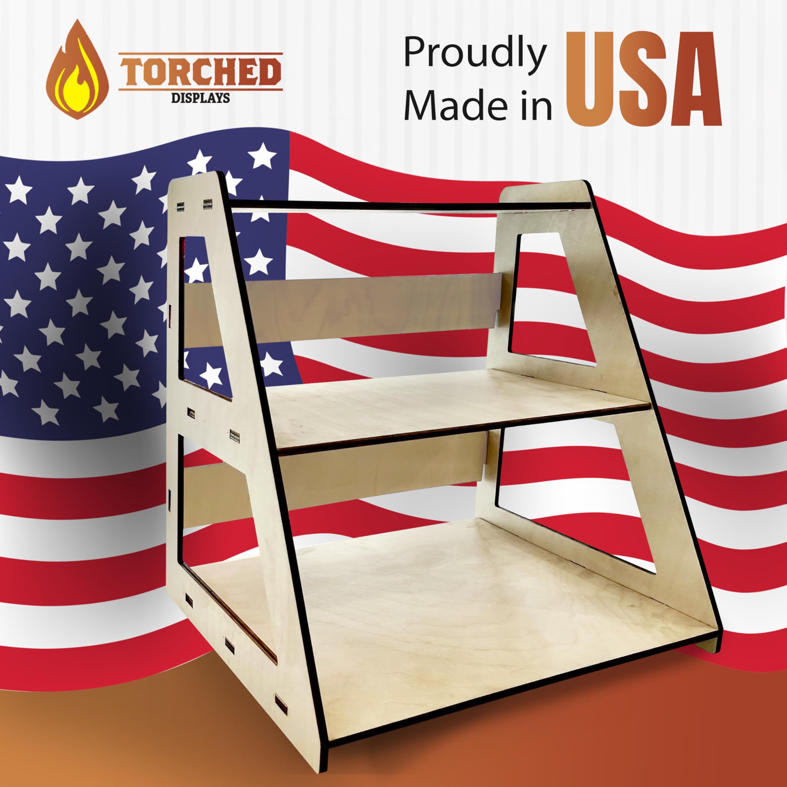 Torched 3-Tier Retail Table Display Stand with Shelves for Products - Portable | 3 Step Riser Display Rack for Retail Table Top, Counter Top, Craft Shows, Farmers Market | Showcase Display for Jewelry