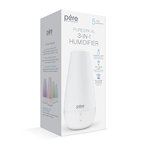 Pure Enrichment® PureSpa™ XL 3-in-1 Cool Mist Humidifier, Essential Oil Diffuser & Mood Light - 2L Tank Provides Powerful Mist Coverage up to 350 sq ft in Bedroom, Office & Large Rooms