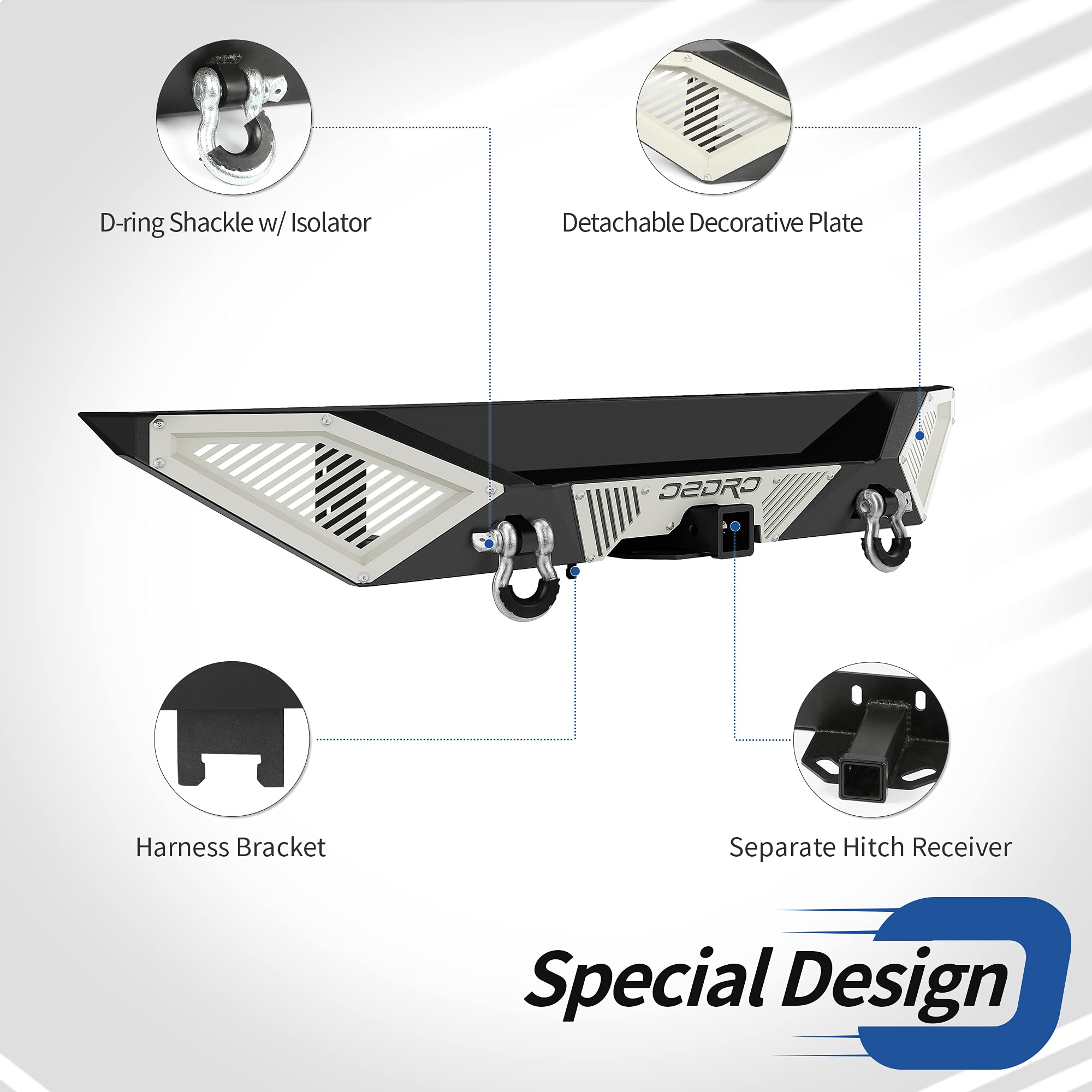 OEDRO Rear Bumper Combo Compatible with 2007-2018 Jeep Wrangler JK & Unlimited JKU (2/4 Doors), Off Road Full Width with Hitch Receiver & D-Rings & Paintable Armor