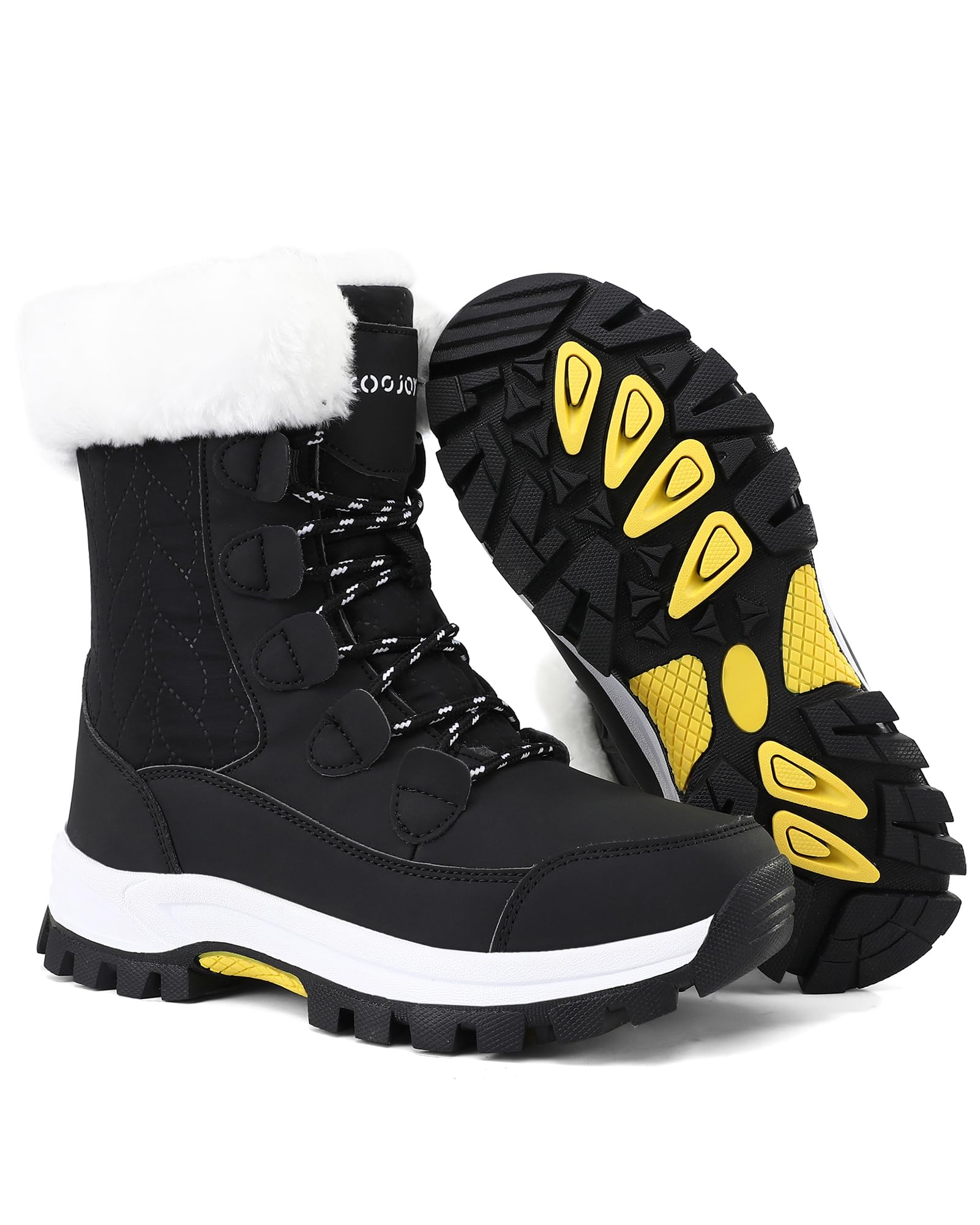 COOJOY Womens Winter Snow Boots Waterproof Shoes Tennis Walking Comfortable Hiking Booties Furry Mid Calf Warm Lightweight Black,US10 EU42