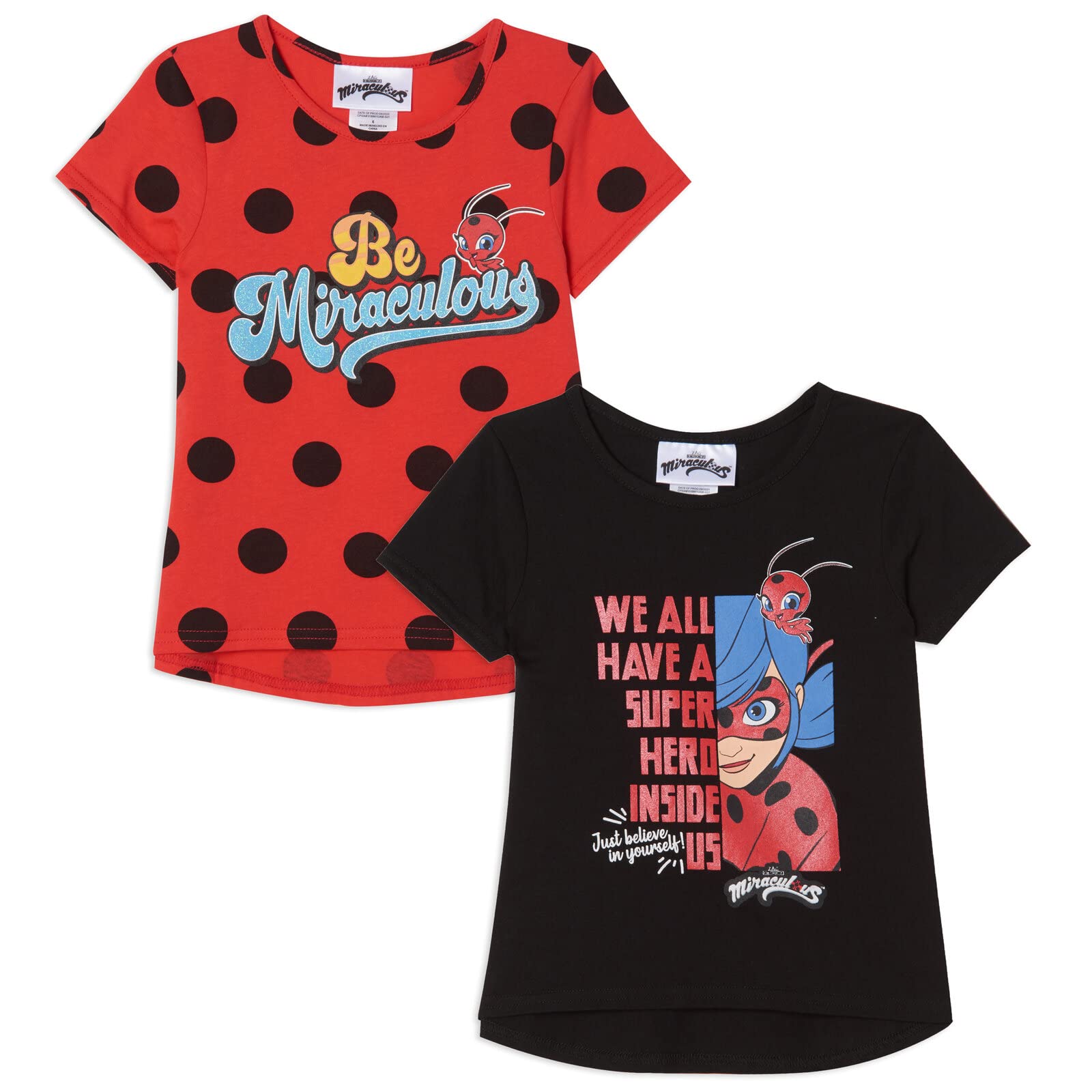 Miraculous Ladybug Little Girls 2 Pack T-Shirts Polka Dots Black/Red 5