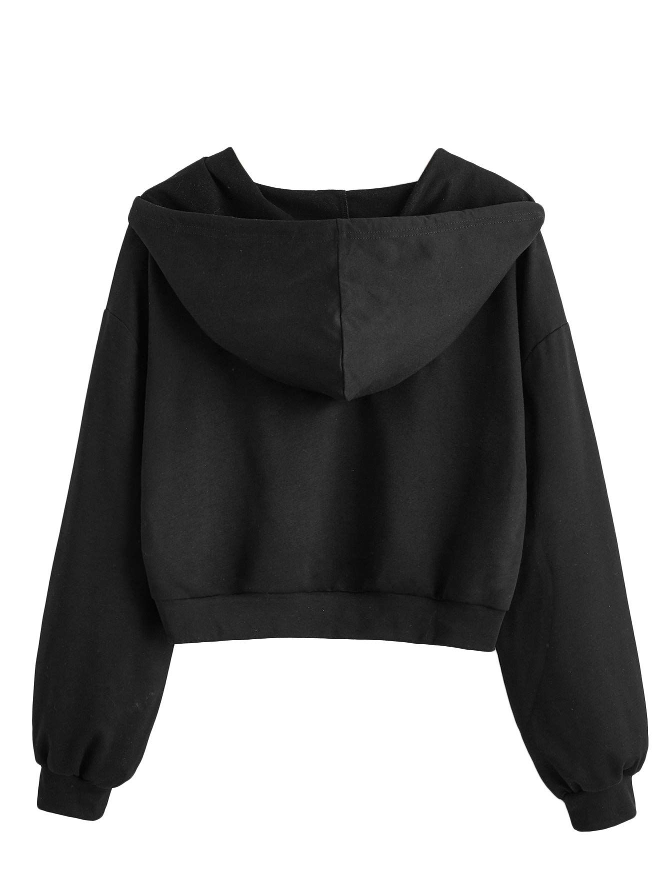 Verdusa Women's Long Sleeve Drop Shoulder Drawstring Crop Hoodie Sweatshirt Black M