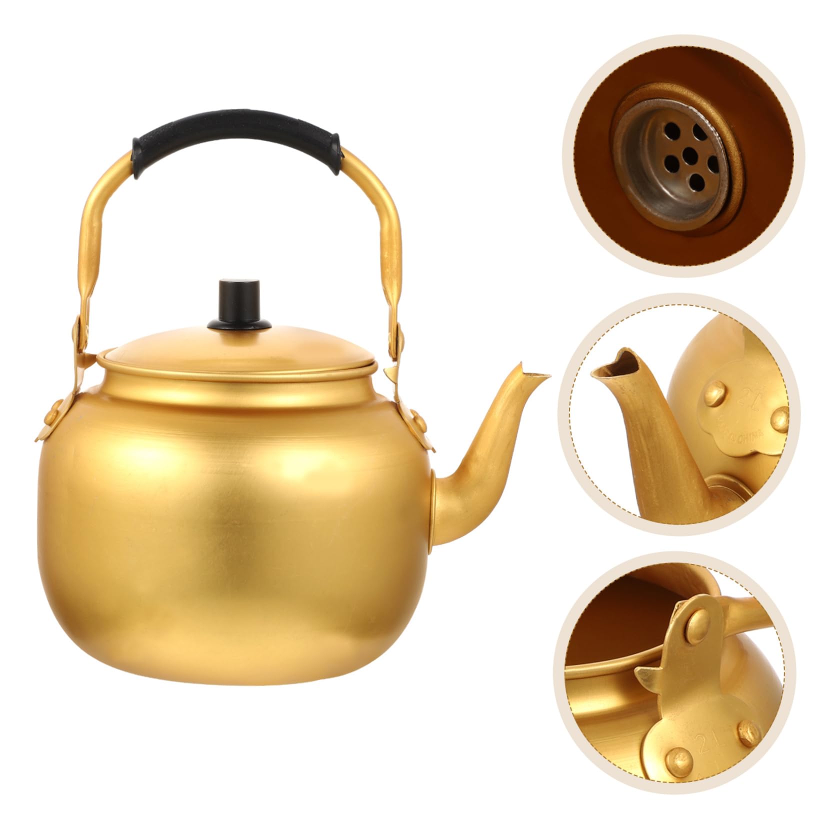 HEMOTON Tea Serving Kettle Household Korean Raw Rice Wine Storage Aluminium Kettle Pot Anti Leak Water Soup Kettle for Home Restaurant Kitchen 2L