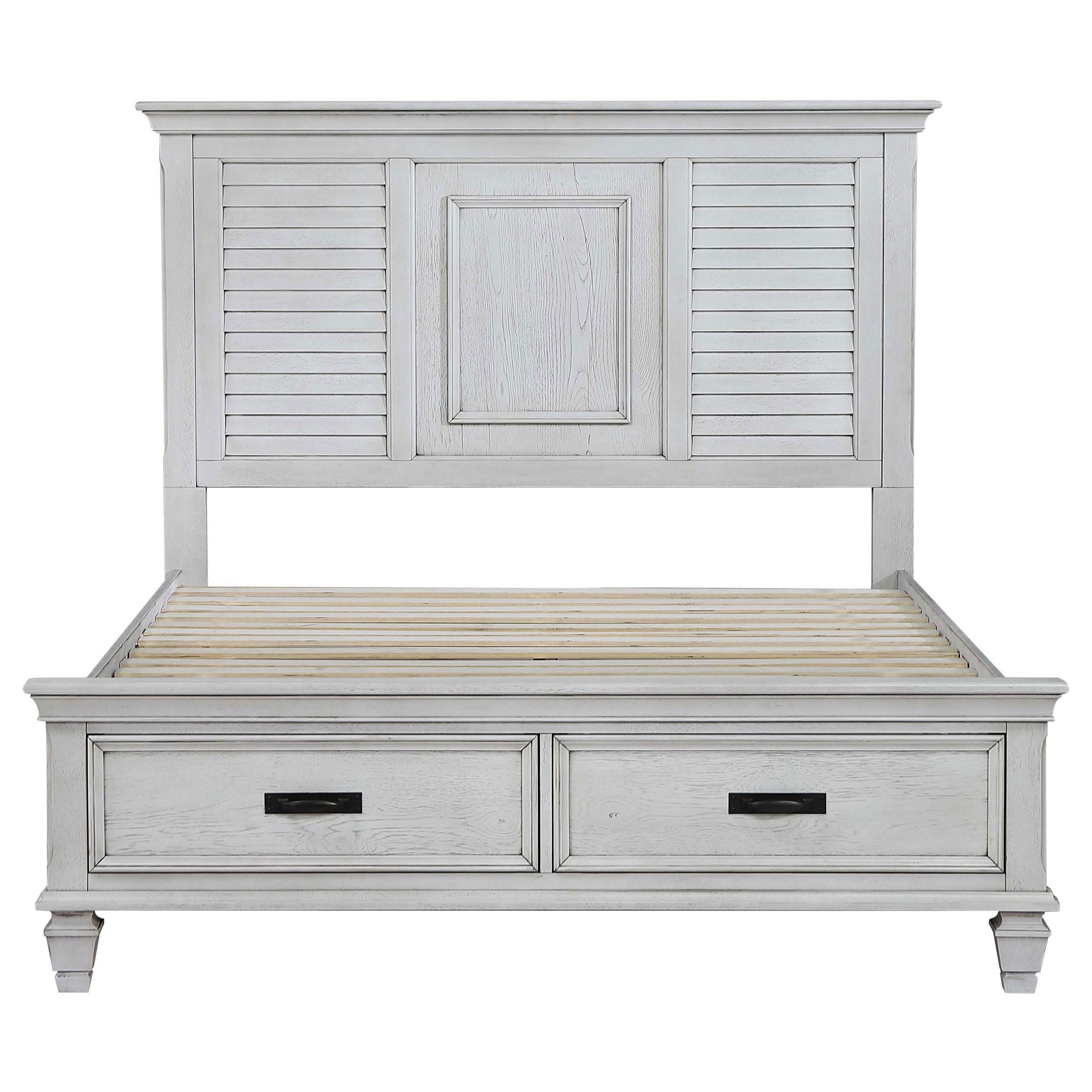 Coaster Home Furnishings Franco Farmhouse Wood California King Size Storage Panel Bed Frame Platform Bed 57-inch Headboard Distressed White 205330KW