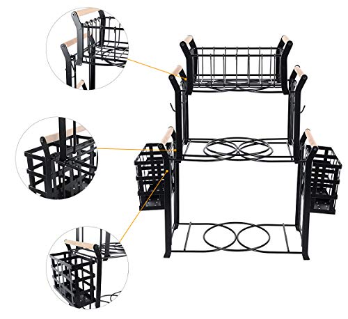 TQVAI 3 Tier Buffet Caddy(Set of 9) Napkin Plate Utensils Organizer with 4 Mugs Hooks - Ideal for Kitchen, Dining, Entertaining, Parties, Picnics, Black
