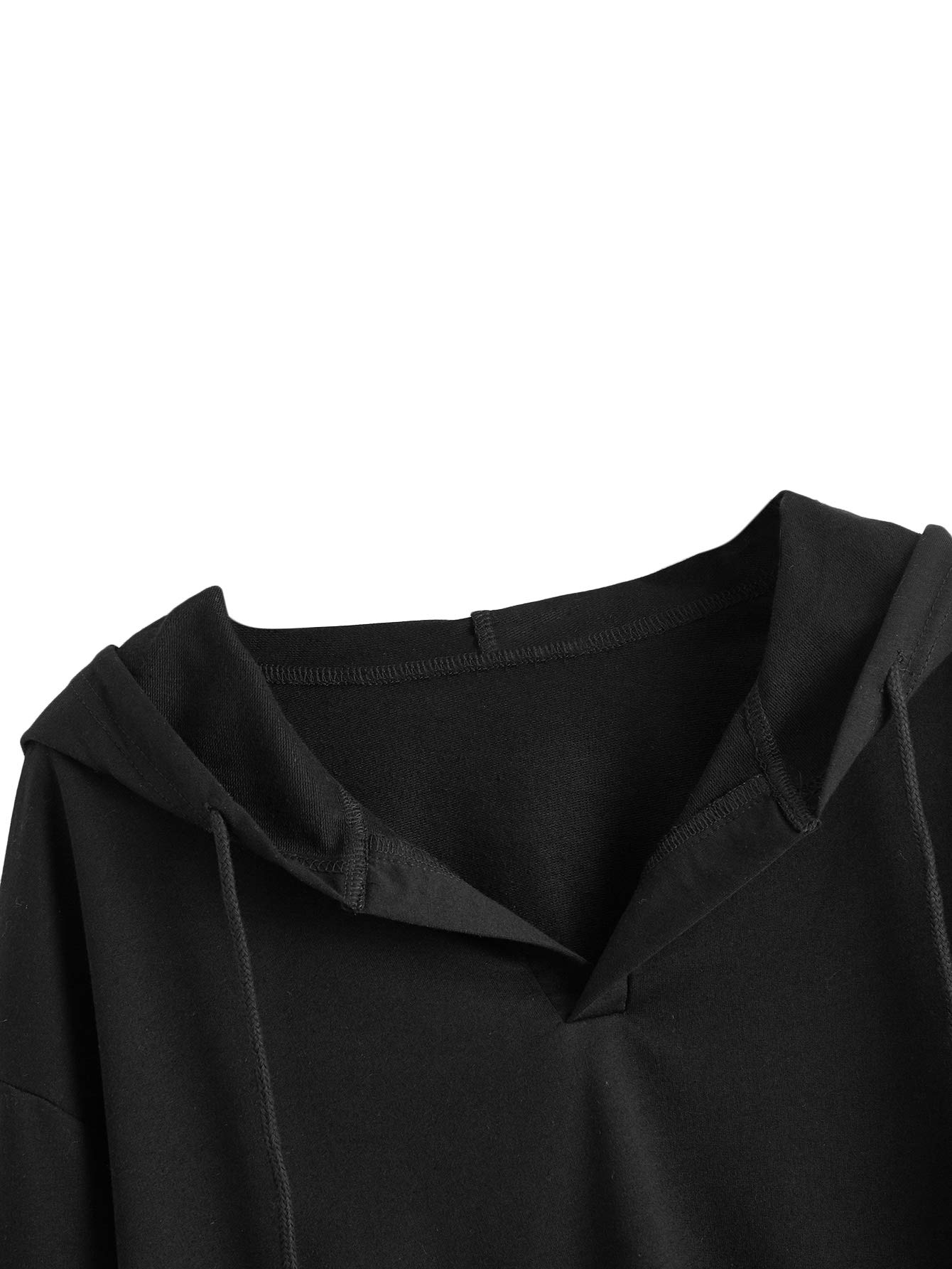 Verdusa Women's Long Sleeve Drop Shoulder Drawstring Crop Hoodie Sweatshirt Black M