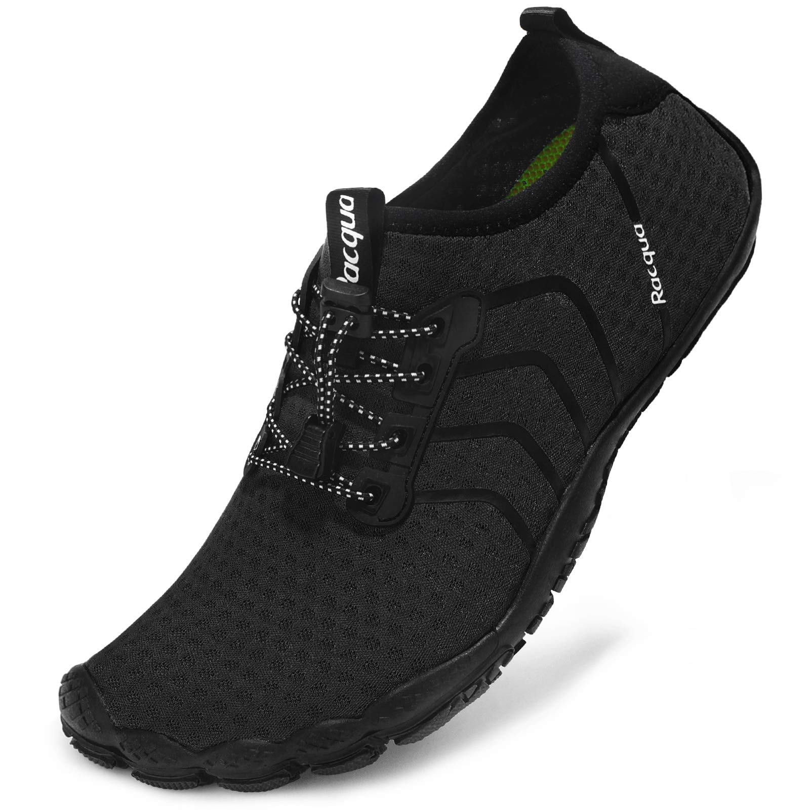 Racqua Water Shoes Quick Dry Barefoot Beach Aqua Sport Swim Surf Pool Hiking Diving Walking for Men Women Black 10 W/9 M