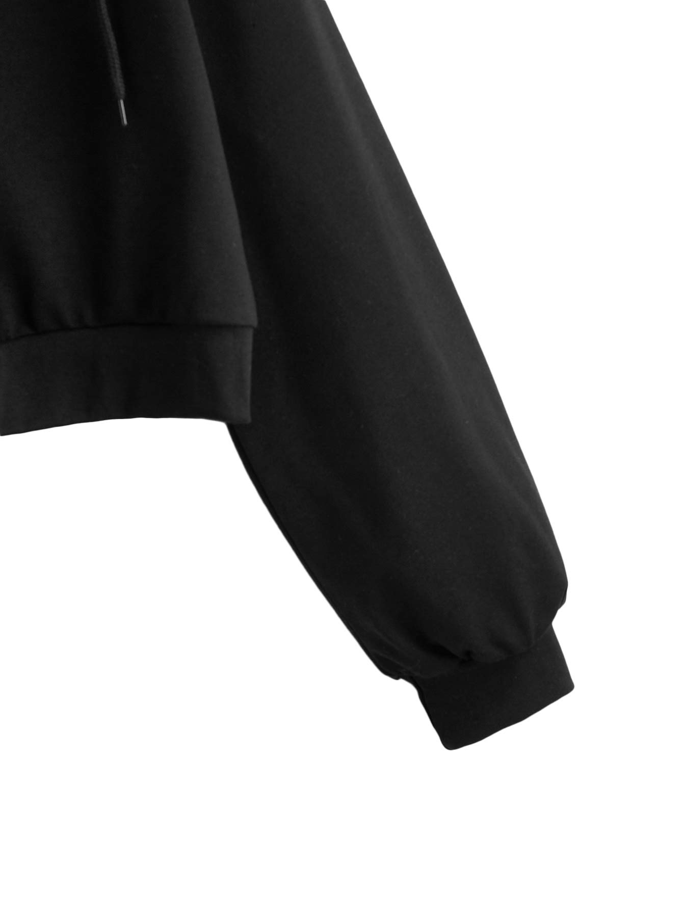 Verdusa Women's Long Sleeve Drop Shoulder Drawstring Crop Hoodie Sweatshirt Black M