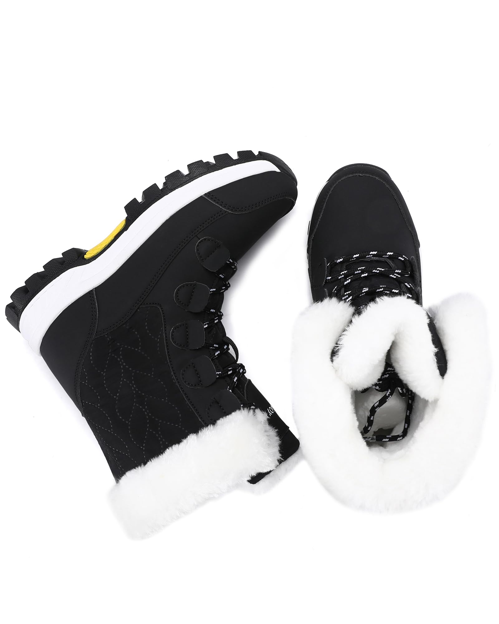 COOJOY Womens Winter Snow Boots Waterproof Shoes Tennis Walking Comfortable Hiking Booties Furry Mid Calf Warm Lightweight Black,US10 EU42