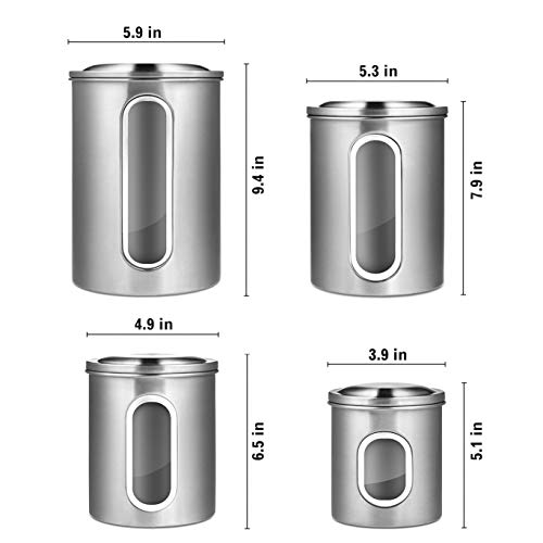 Deppon Airtight Canisters Set for Kitchen, 4-Piece Stainless Steel Food Storage Container with Lids for Kitchen Counter Coffee Tea Nuts Sugar Flour