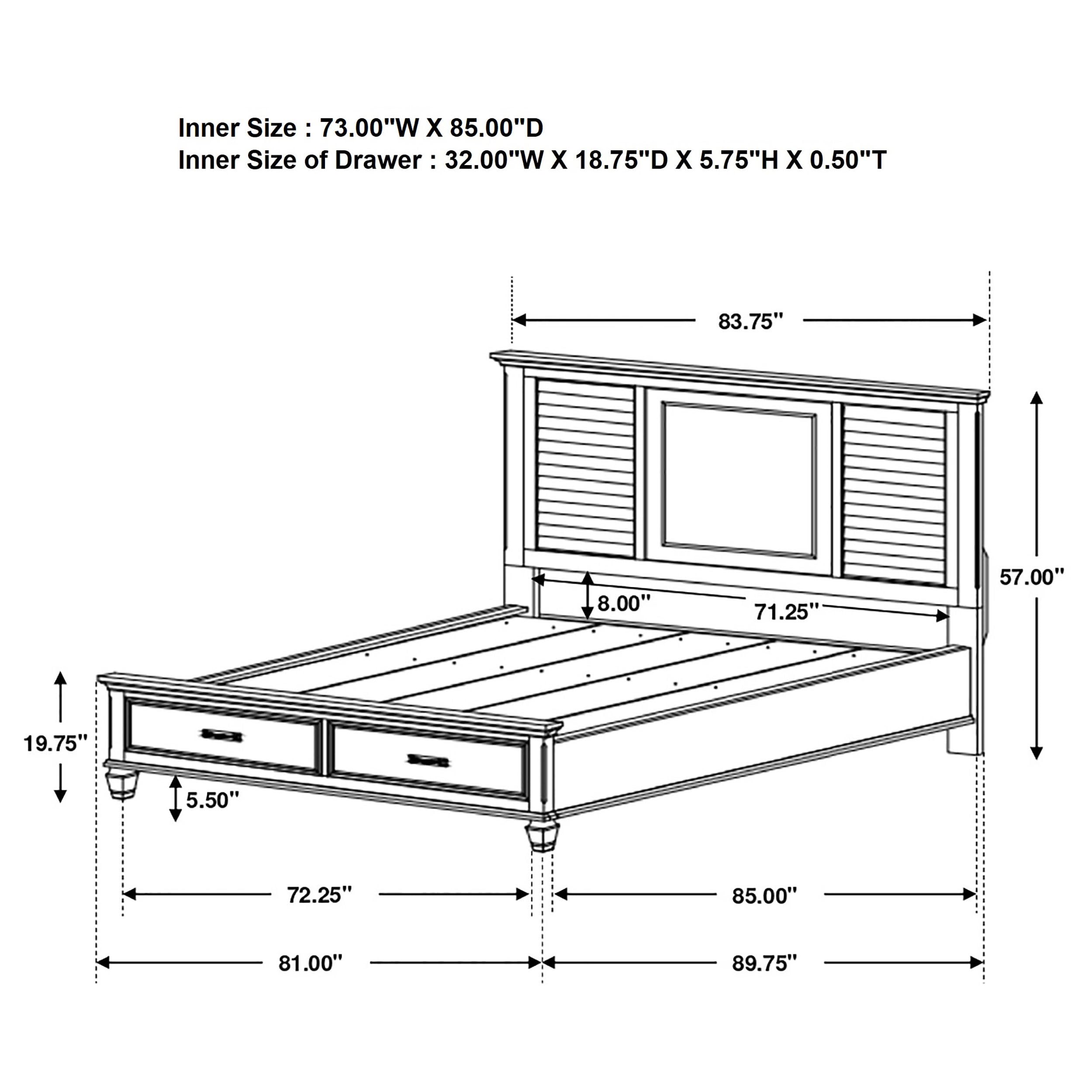 Coaster Home Furnishings Franco Farmhouse Wood California King Size Storage Panel Bed Frame Platform Bed 57-inch Headboard Distressed White 205330KW