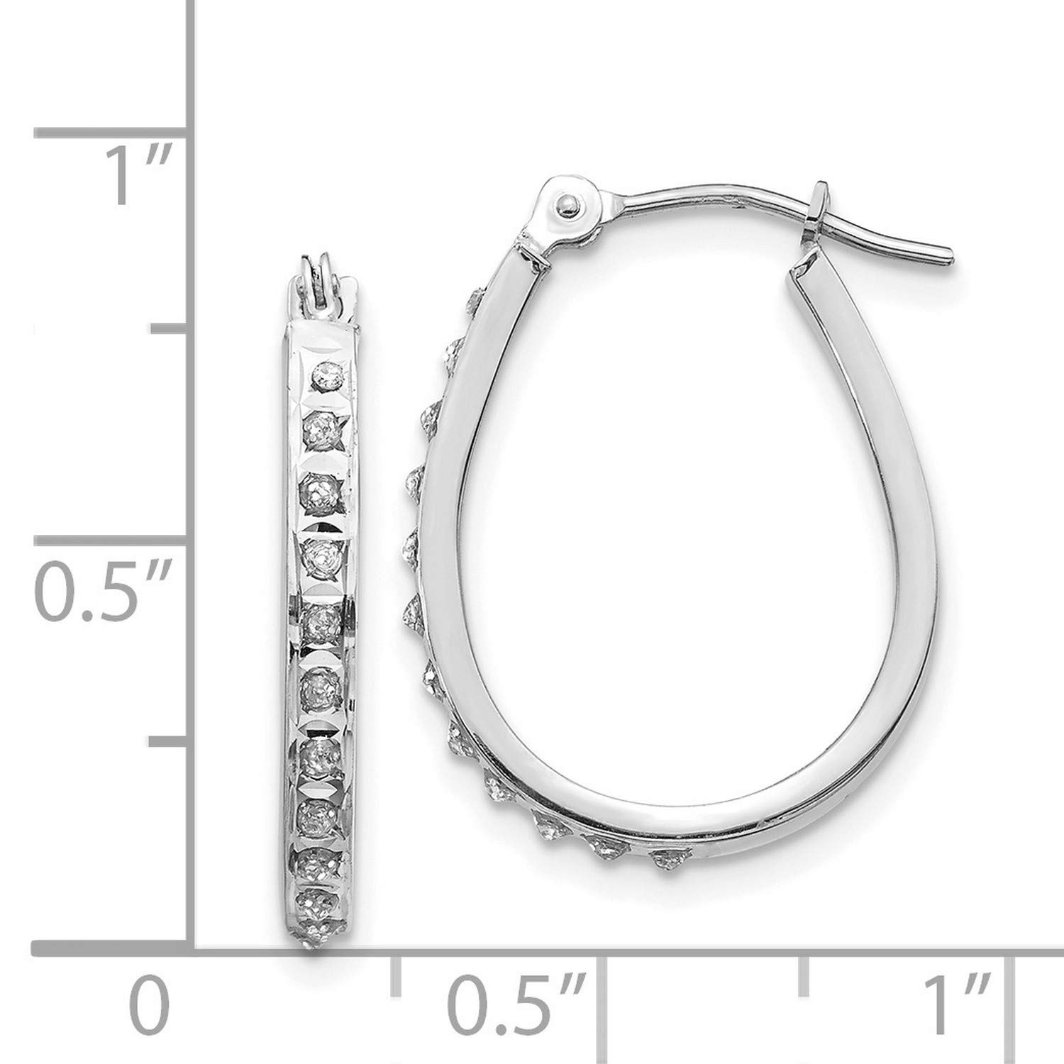 14k White Gold White Diamond Fascination Oval Hinged Hoop Earrings 18x2 mm (0.01 cttw, I1-I3 Clarity, I-J Color)
