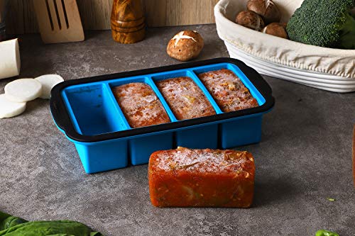 1 Cup Extra Large Silicone Cube Freezing Trays with lid for soup,broth,sauce or butter, Silicone Freezer Container Molds Soup Trays -makes four great portions 1cup Cube(2 PACK, Blue)