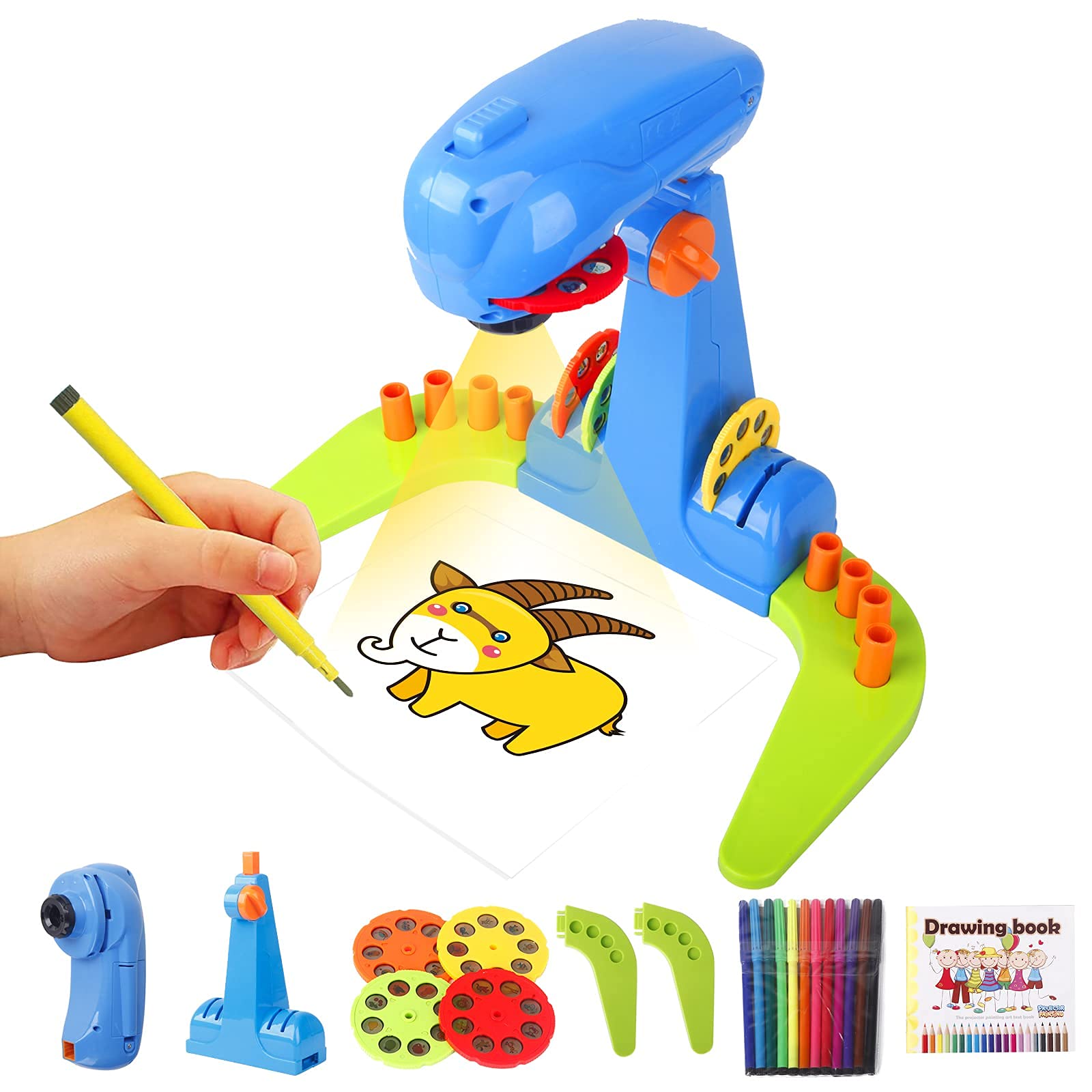 Kids Projection Drawing Sketcher,Smart Drawing Projector Toy,with 32cartoon patters and 12color Brushes,Adjustable Drawing Pattern Size, Smart Art Sketcher Projector 2.0, Kid Learn to Draw and Sketch