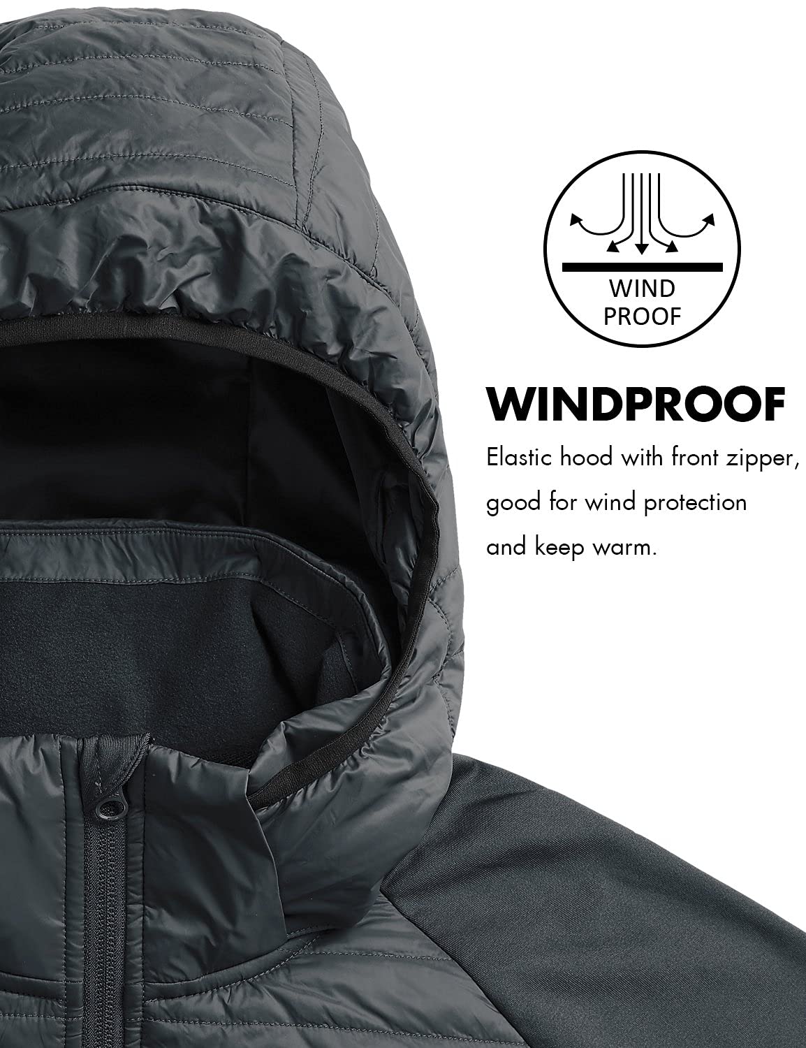 baleaf Men's Running Jacket Lightweight Thumble Hole Warm Up Puffer Jacket Hybrid Thermal Coat Insulated Hiking Golf Dark Grey XL