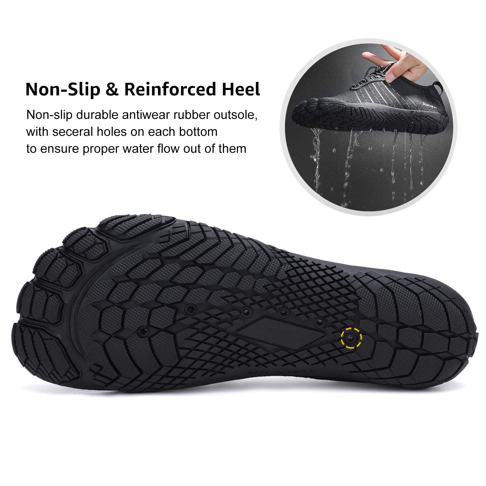 Racqua Water Shoes Quick Dry Barefoot Beach Aqua Sport Swim Surf Pool Hiking Diving Walking for Men Women Black 10 W/9 M