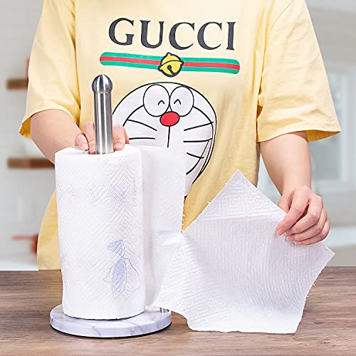 Nuovoo Stainless Steel Paper Towel Holder Countertop, Brushed Silver Paper Roll Holder, Standing Towel Dispenser Stand with Weighted Base, Large Size for Kitchen Toilet Bathroom Dining Table
