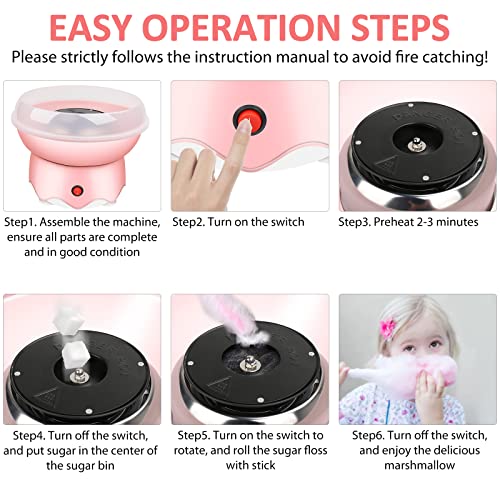 Cotton Candy Machine for Kids,Candy Floss Maker,Portable Cotton Candy Maker,DIY Marshmallow Machine with Large Splash-Proof Plate for Home Birthday Family Party Cinema (Pink)
