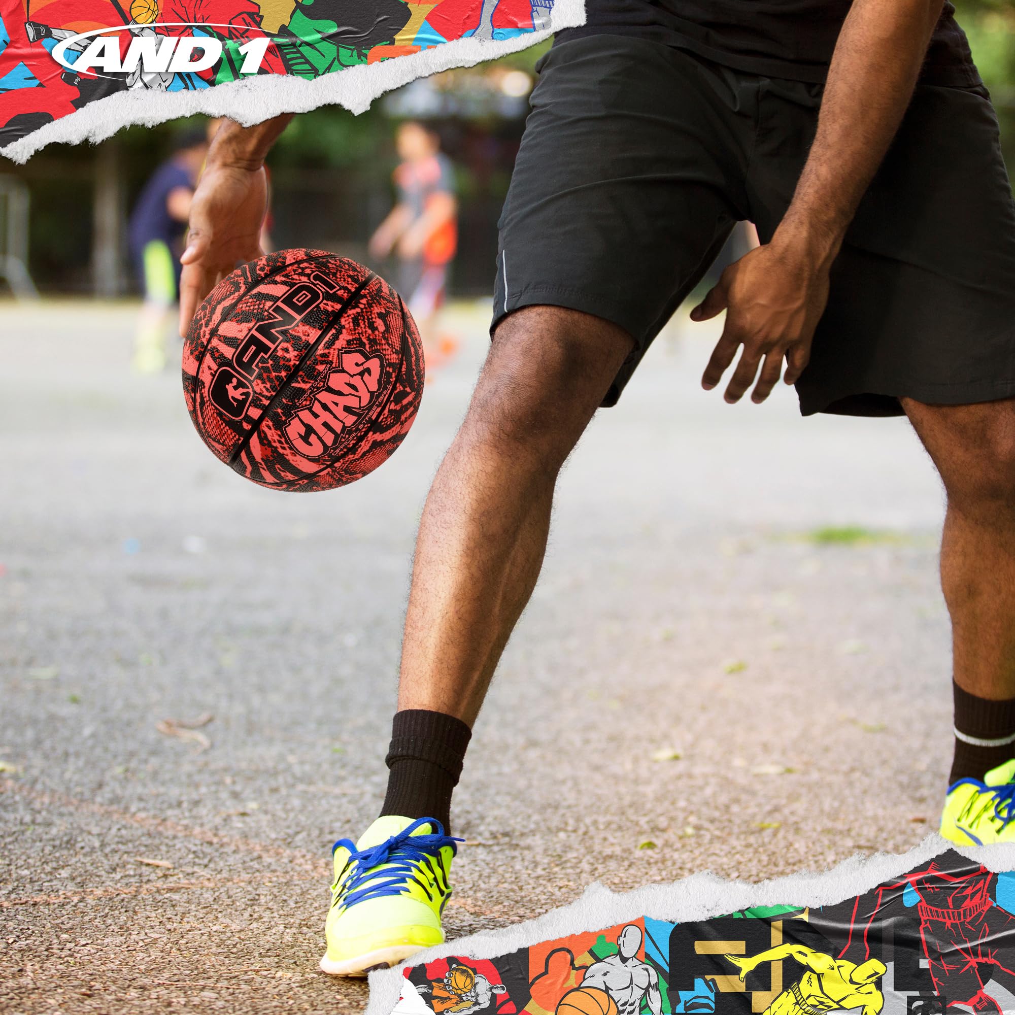 AND1 Chaos Basketball: Official Regulation Size 7 (29.5 inches) Rubber Basketball - Deep Channel Construction Streetball, Made for Indoor Outdoor Games
