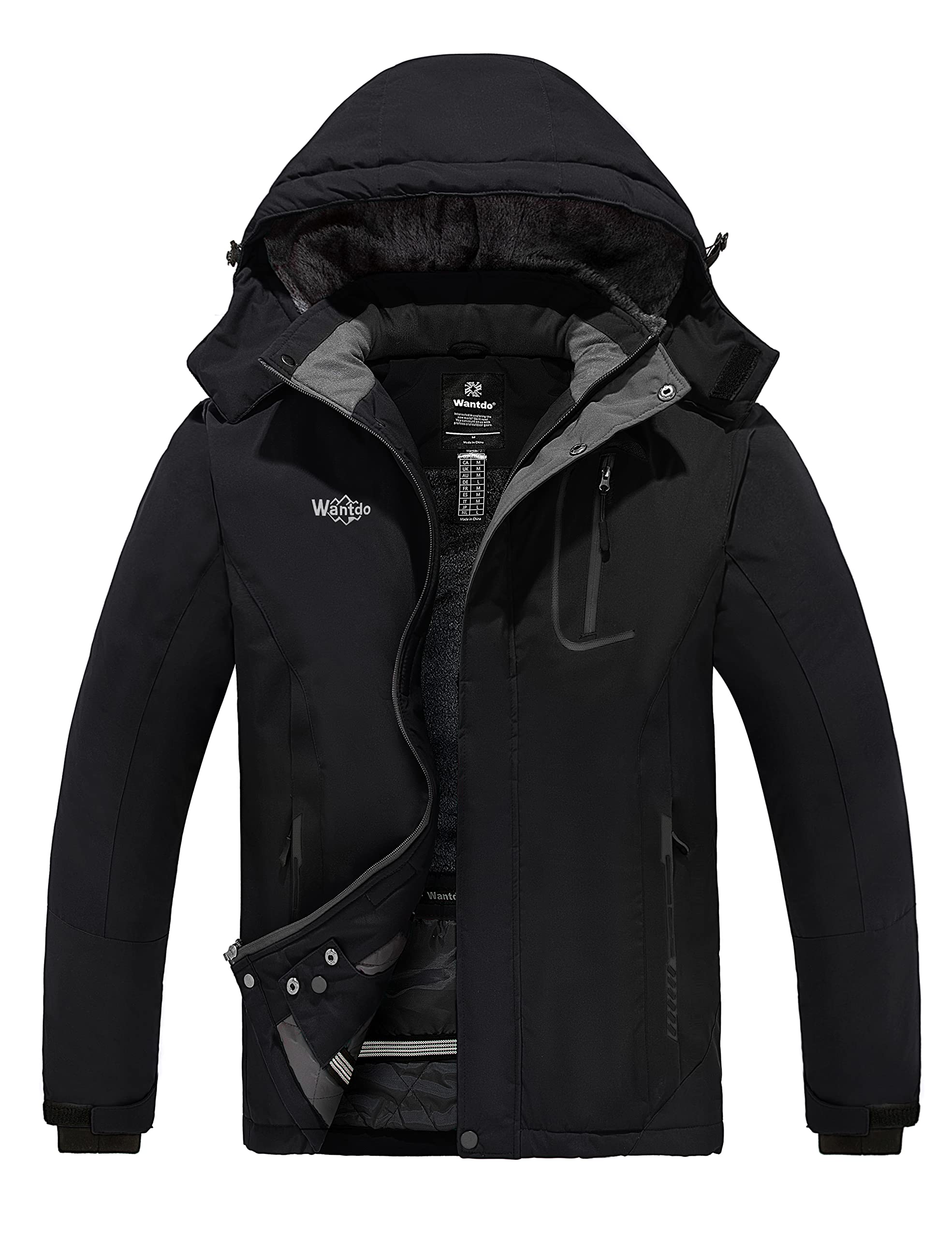 wantdo Men's Winter Hooded Ski Jacket Coat Waterproof Snowboard Jacket Black XL
