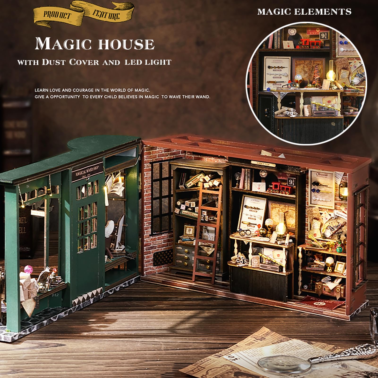 Spilay DIY Miniature Dollhouse Wooden Furniture Kit,Handmade Mini Modern Model Plus with Dust Cover & LED,1:24 Scale Creative Doll House for Lover Friend Gift (Magic House)