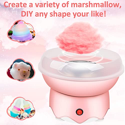 Cotton Candy Machine for Kids,Candy Floss Maker,Portable Cotton Candy Maker,DIY Marshmallow Machine with Large Splash-Proof Plate for Home Birthday Family Party Cinema (Pink)