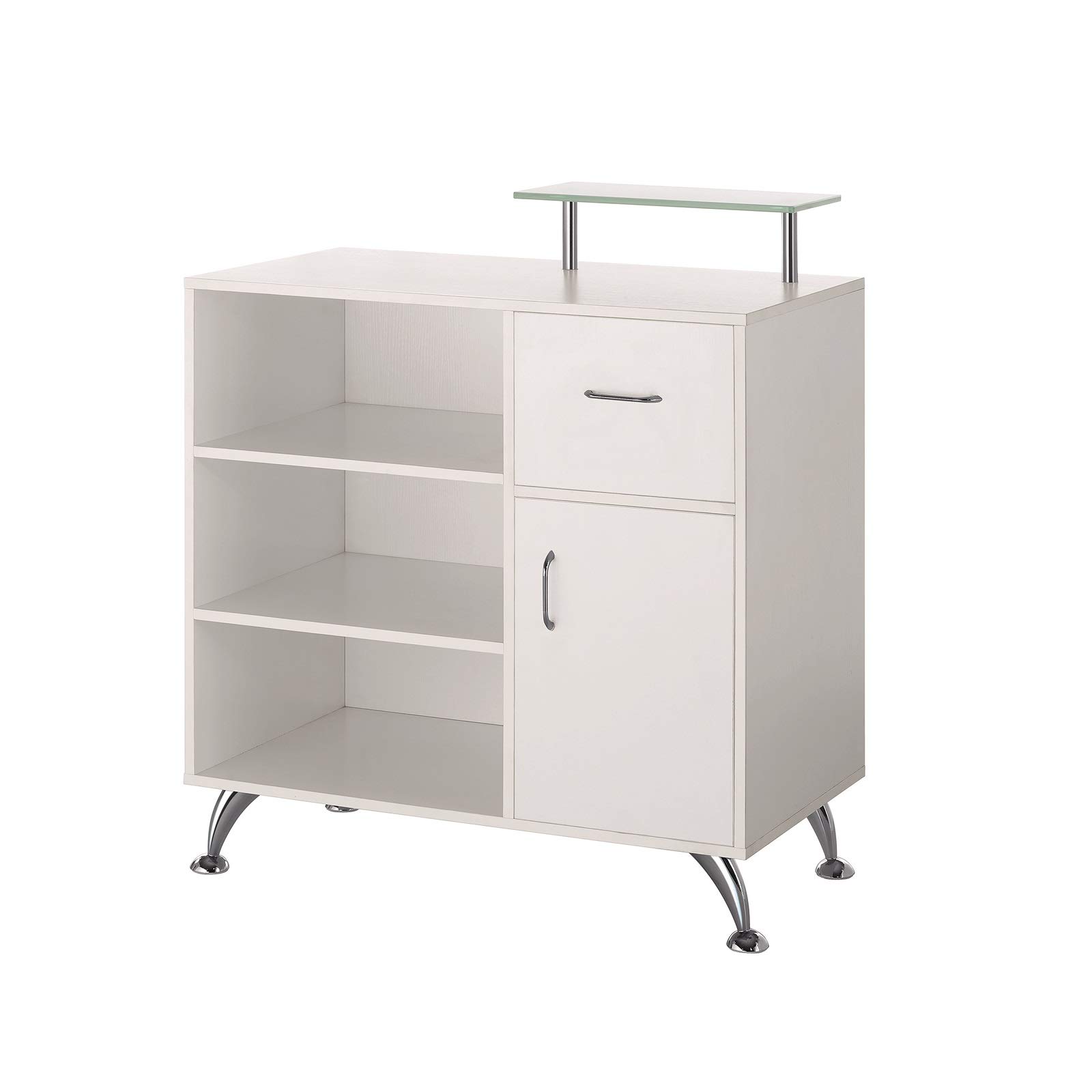 Glasglow II Reception Desk with Glass Top, Office Restaurant Beauty Salon Furniture, White 32" L x 18" W