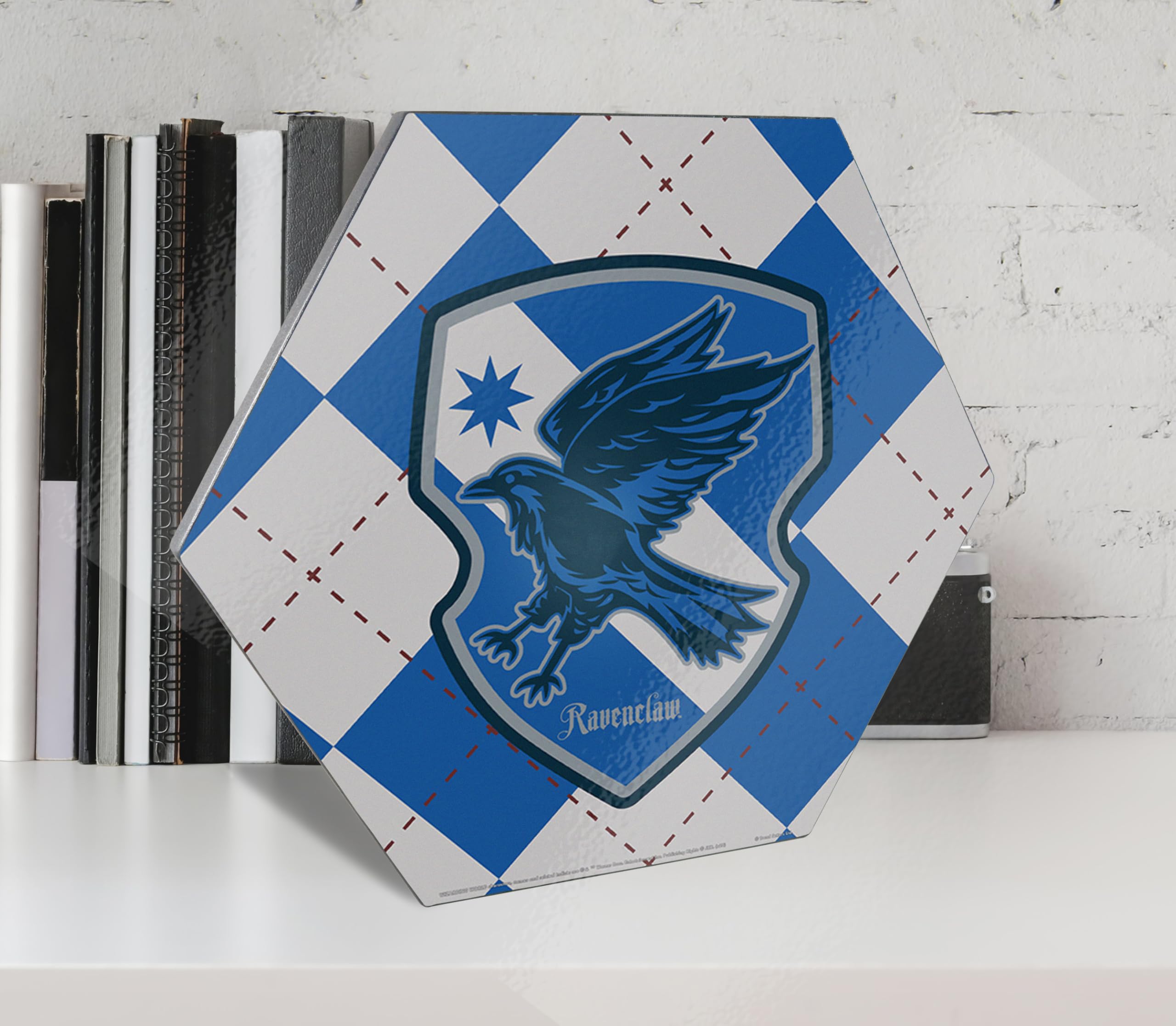 Harry Potter – Ravenclaw – Hogwarts House Crest – Argyle Plaid - 11.5” X 10” Hexagon Shaped KNEXAGON Wood Print – Hang Alone or Connect to Other Pieces – Officially Licensed Merchandise
