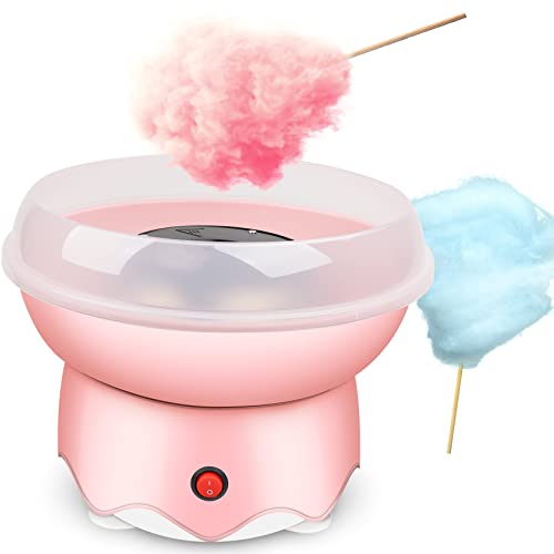 Cotton Candy Machine for Kids,Candy Floss Maker,Portable Cotton Candy Maker,DIY Marshmallow Machine with Large Splash-Proof Plate for Home Birthday Family Party Cinema (Pink)
