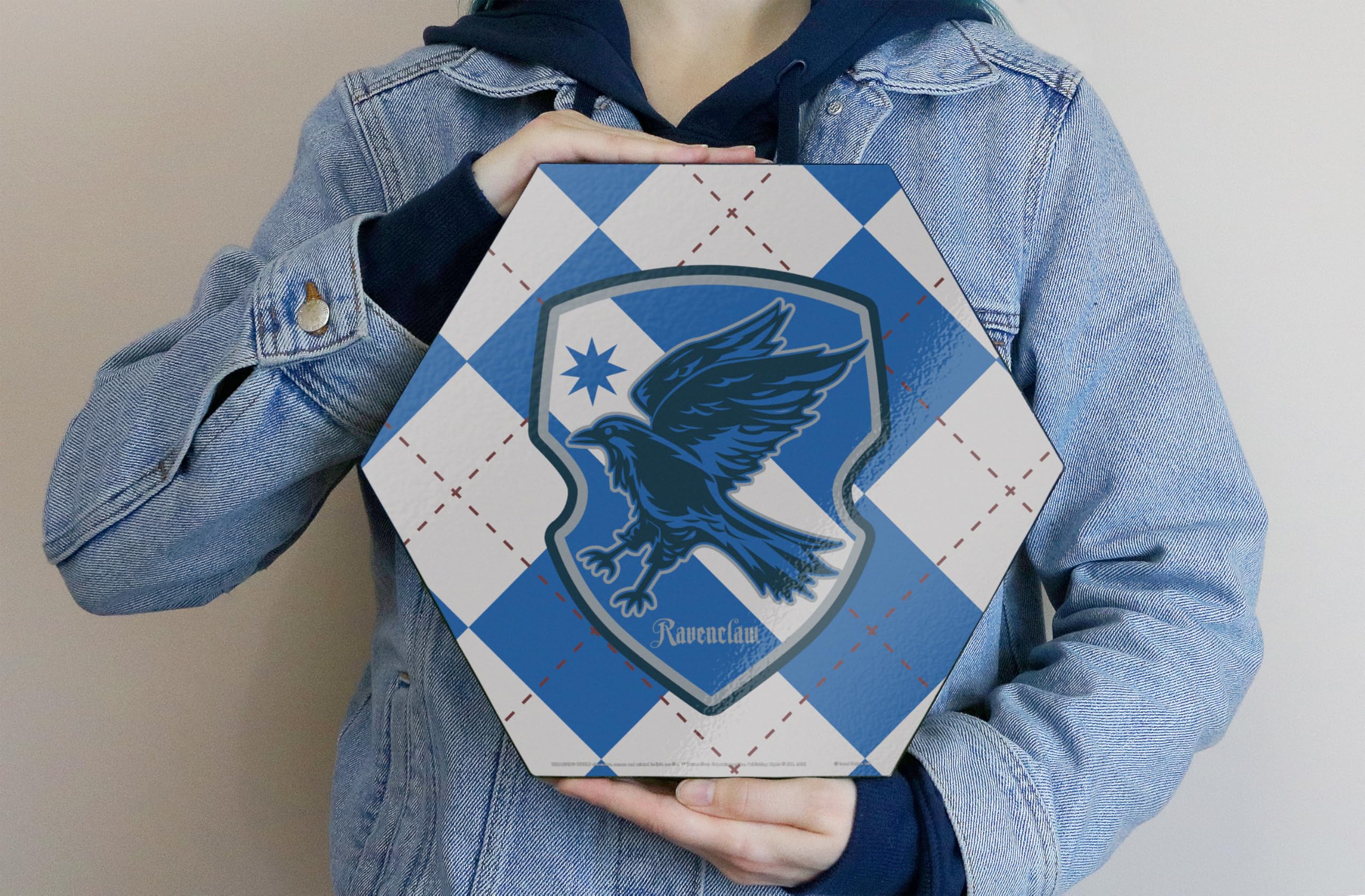 Harry Potter – Ravenclaw – Hogwarts House Crest – Argyle Plaid - 11.5” X 10” Hexagon Shaped KNEXAGON Wood Print – Hang Alone or Connect to Other Pieces – Officially Licensed Merchandise