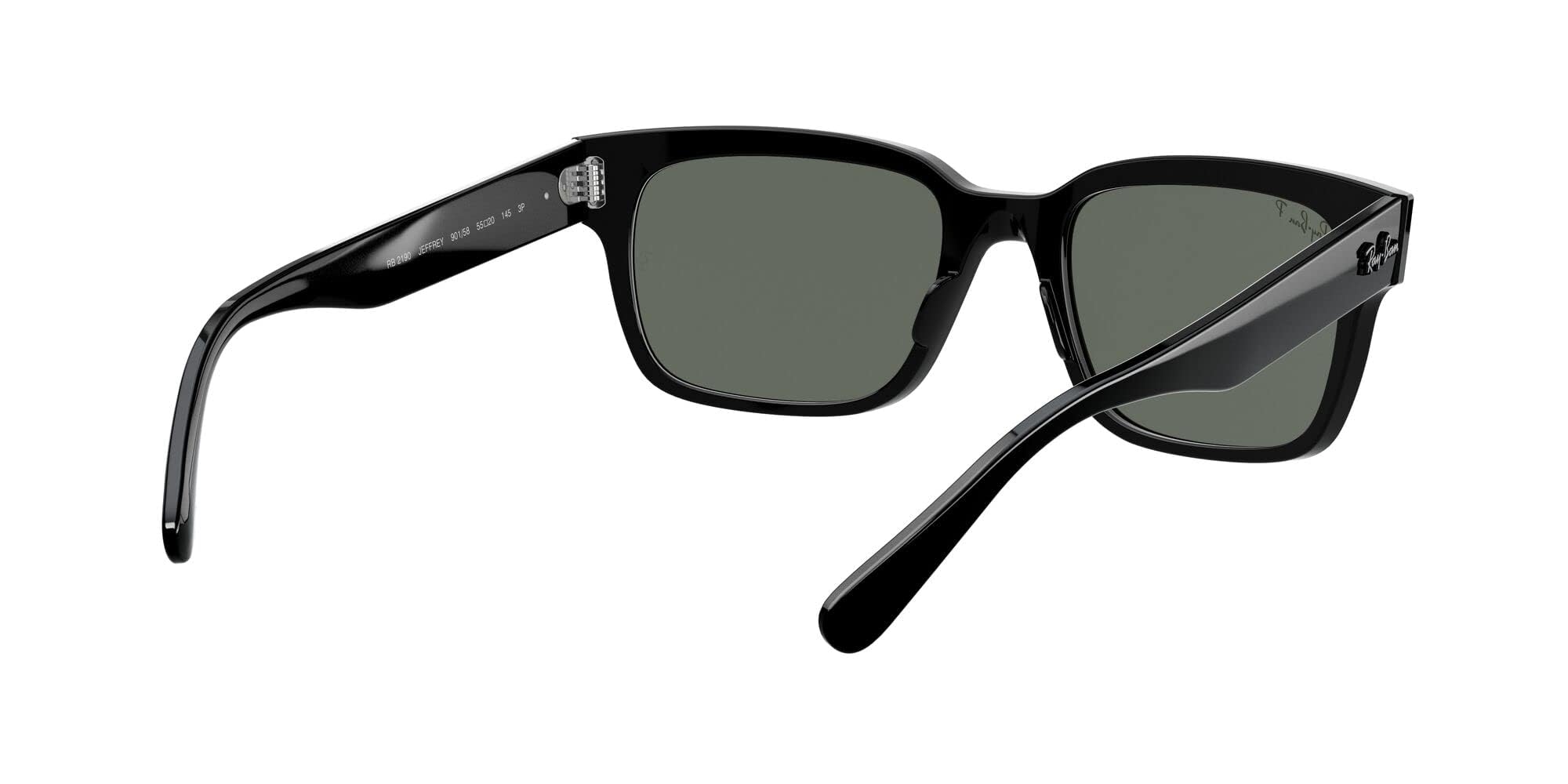 Ray-Ban Men's RB2190 Jeffrey Square Sunglasses, Black/G-15 Green Polarized, 53 mm