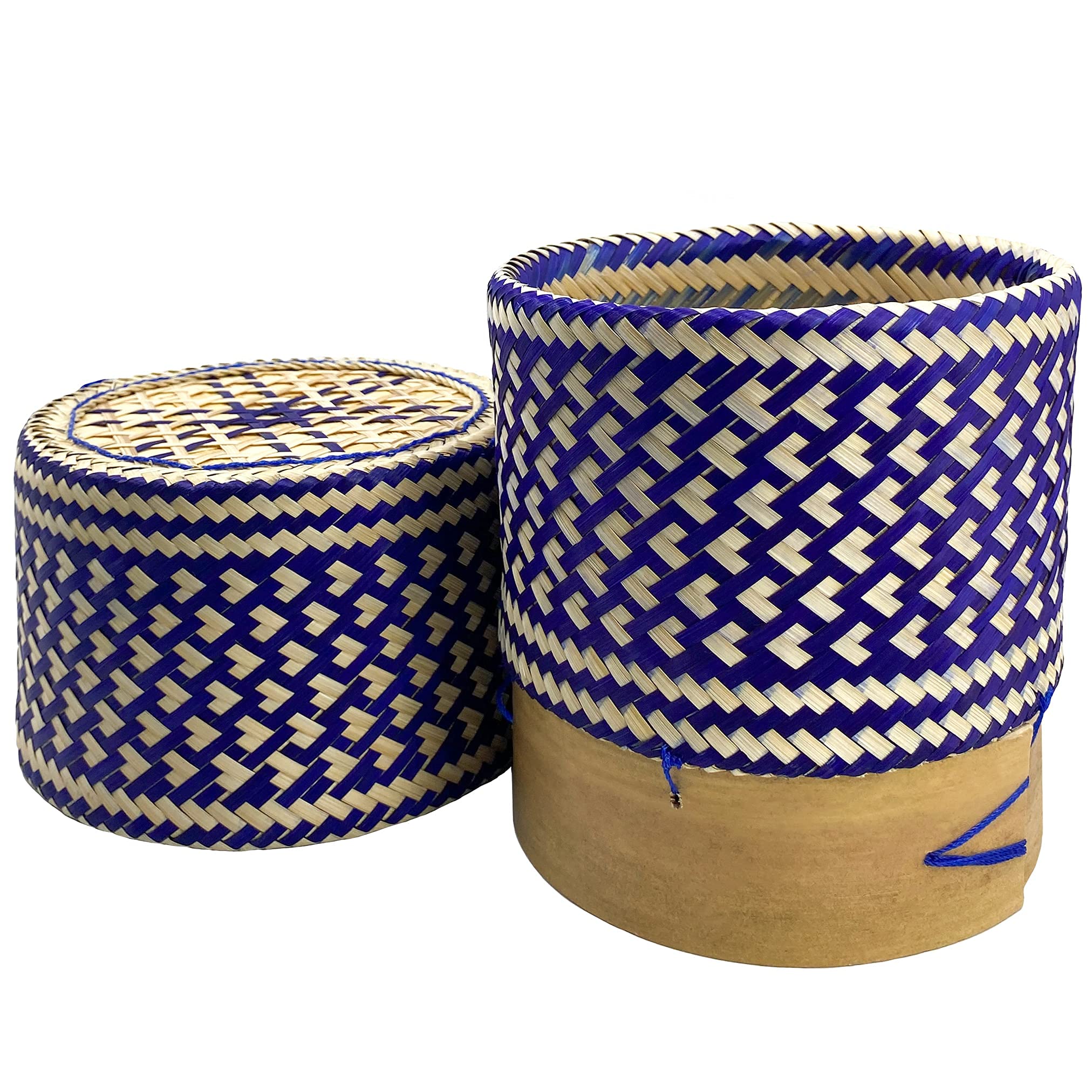 PANWA Bamboo Sticky Rice Serving Basket Thai Kratip Container 100% Handmade Traditional Village Handicrafts with Vegetable Plant Based Dye Coloring Shades Food Safe (Butterfly Pea)