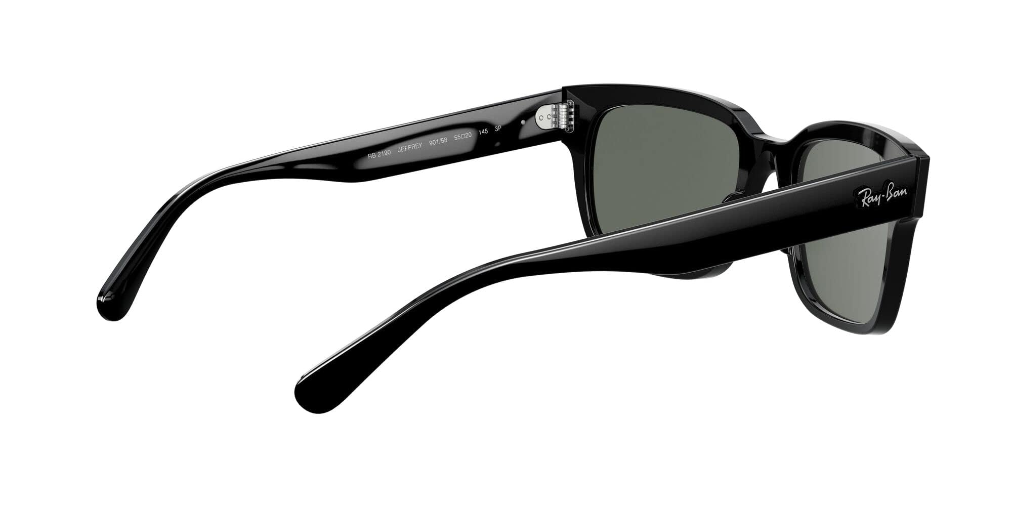 Ray-Ban Men's RB2190 Jeffrey Square Sunglasses, Black/G-15 Green Polarized, 53 mm