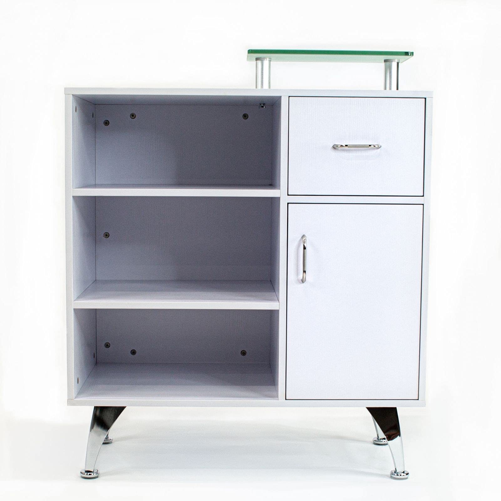 Glasglow II Reception Desk with Glass Top, Office Restaurant Beauty Salon Furniture, White 32" L x 18" W