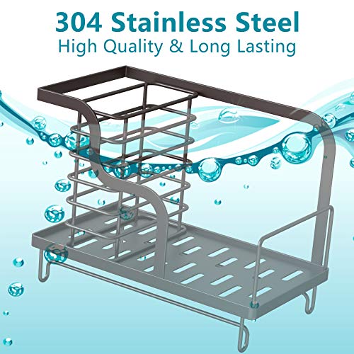 FavoThings Kitchen Sink Caddy Sponge Holder Dish Brush Holder SUS304 Stainless Steel for Home Kitchen