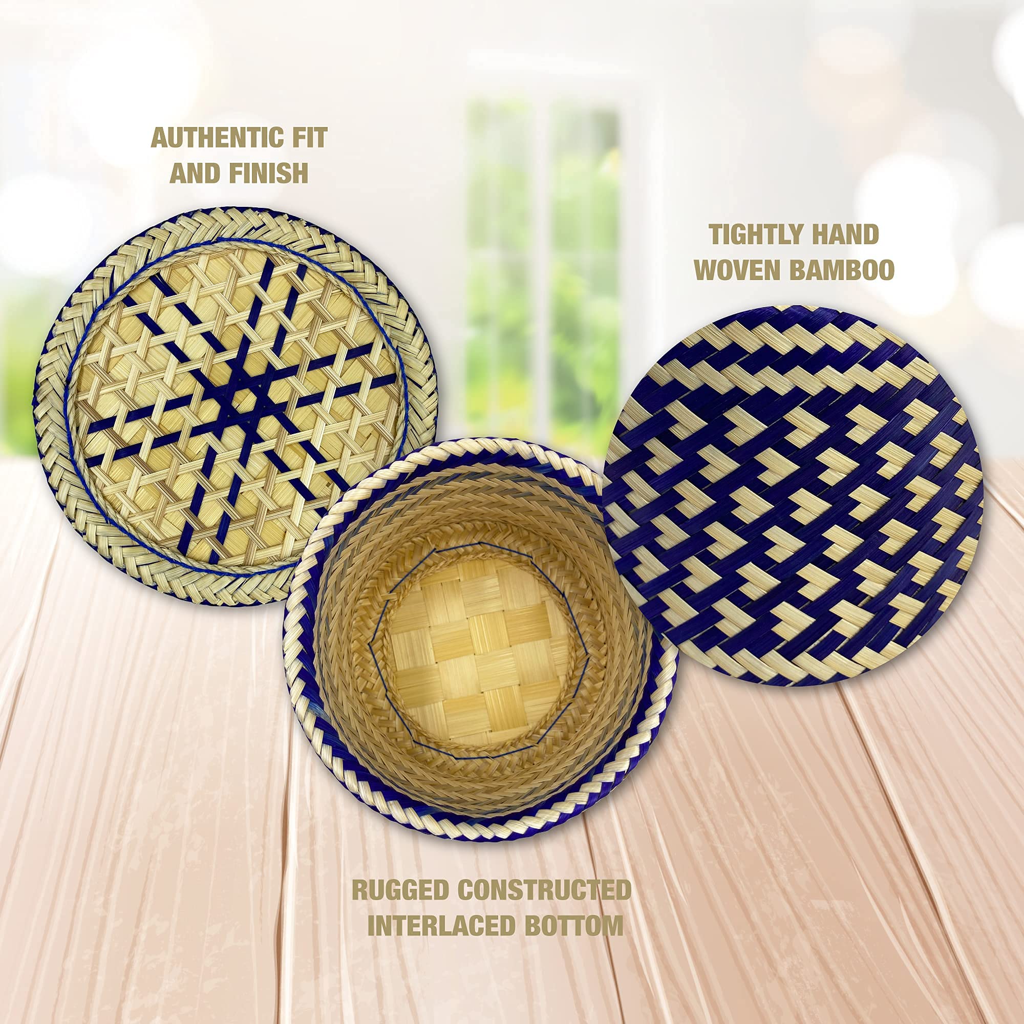 PANWA Bamboo Sticky Rice Serving Basket Thai Kratip Container 100% Handmade Traditional Village Handicrafts with Vegetable Plant Based Dye Coloring Shades Food Safe (Butterfly Pea)