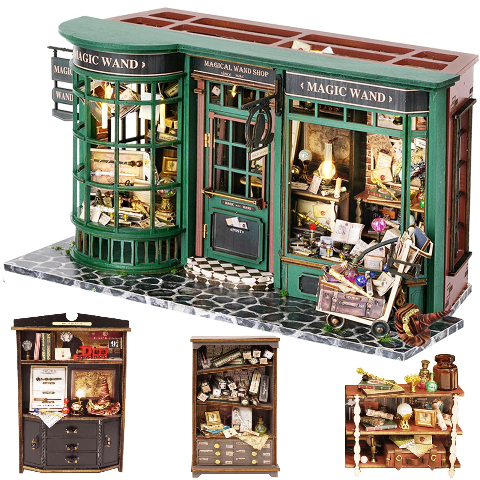 Spilay DIY Miniature Dollhouse Wooden Furniture Kit,Handmade Mini Modern Model Plus with Dust Cover & LED,1:24 Scale Creative Doll House for Lover Friend Gift (Magic House)
