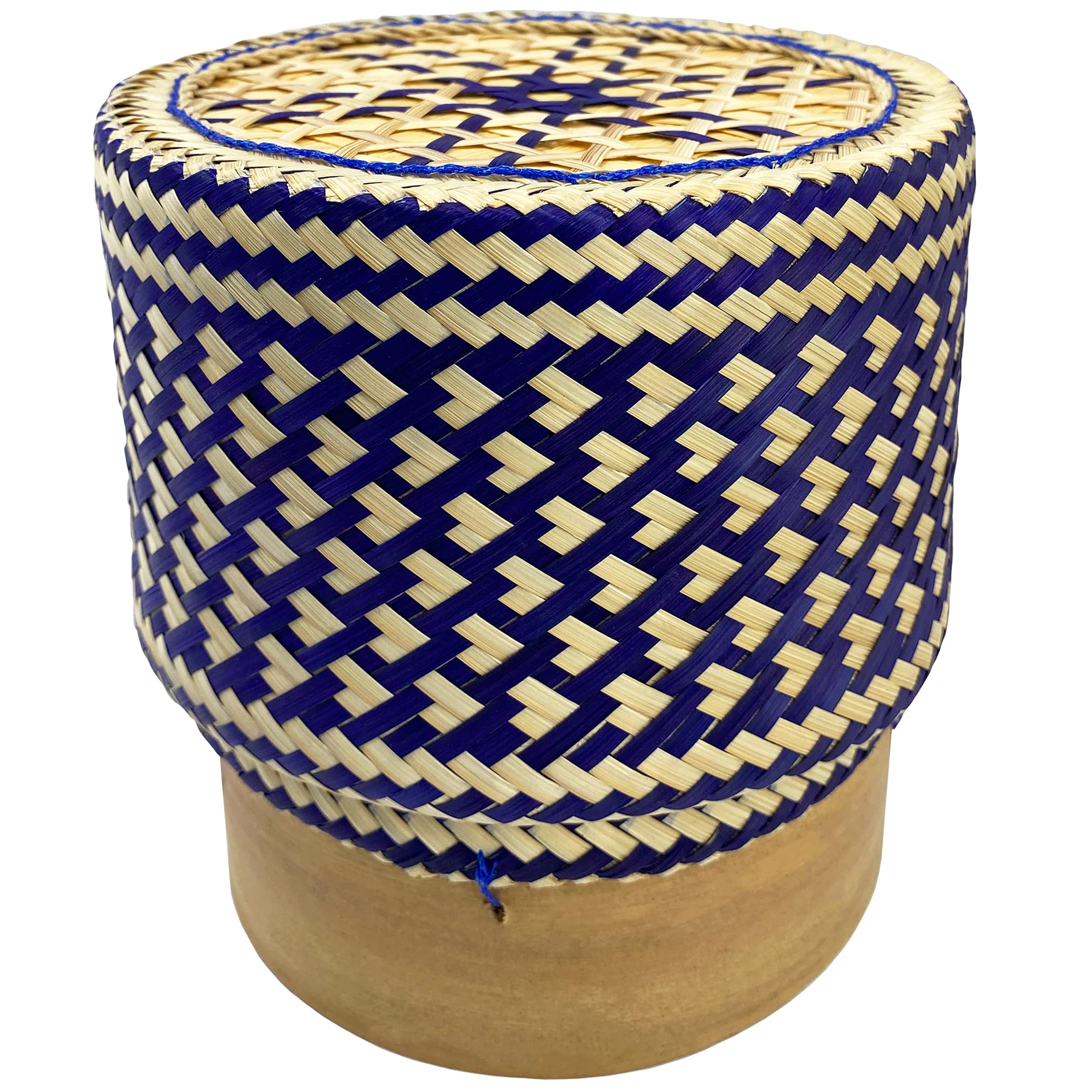PANWA Bamboo Sticky Rice Serving Basket Thai Kratip Container 100% Handmade Traditional Village Handicrafts with Vegetable Plant Based Dye Coloring Shades Food Safe (Butterfly Pea)
