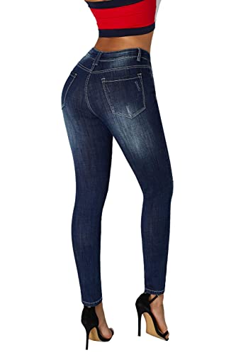 roswear Women's Ripped Mid Rise Destroyed Skinny Jeans Slate Blue XX-Large