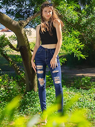 roswear Women's Ripped Mid Rise Destroyed Skinny Jeans Slate Blue XX-Large