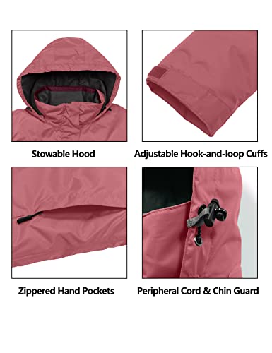 Little Donkey Andy Women's Waterproof Rain Jacket Lightweight Outdoor Windbreaker Rain Coat Shell for Hiking,Travel Watermelon Red XS