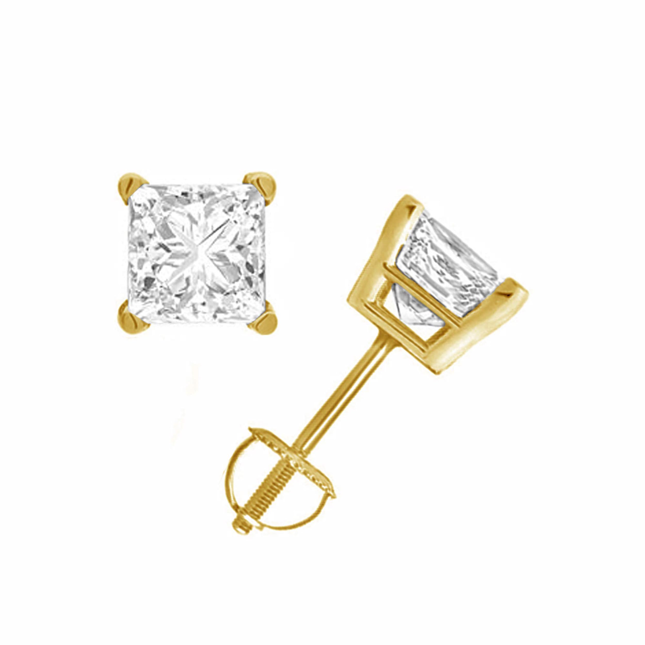 Beyond Brilliance 0.06 Carat Princess Cut Natural Diamond Stud Earrings | 14K Yellow Gold Earrings with Screw Back | Fine Jewelry | Gift Box Included