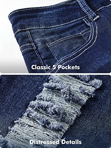 roswear Women's Ripped Mid Rise Destroyed Skinny Jeans Slate Blue XX-Large