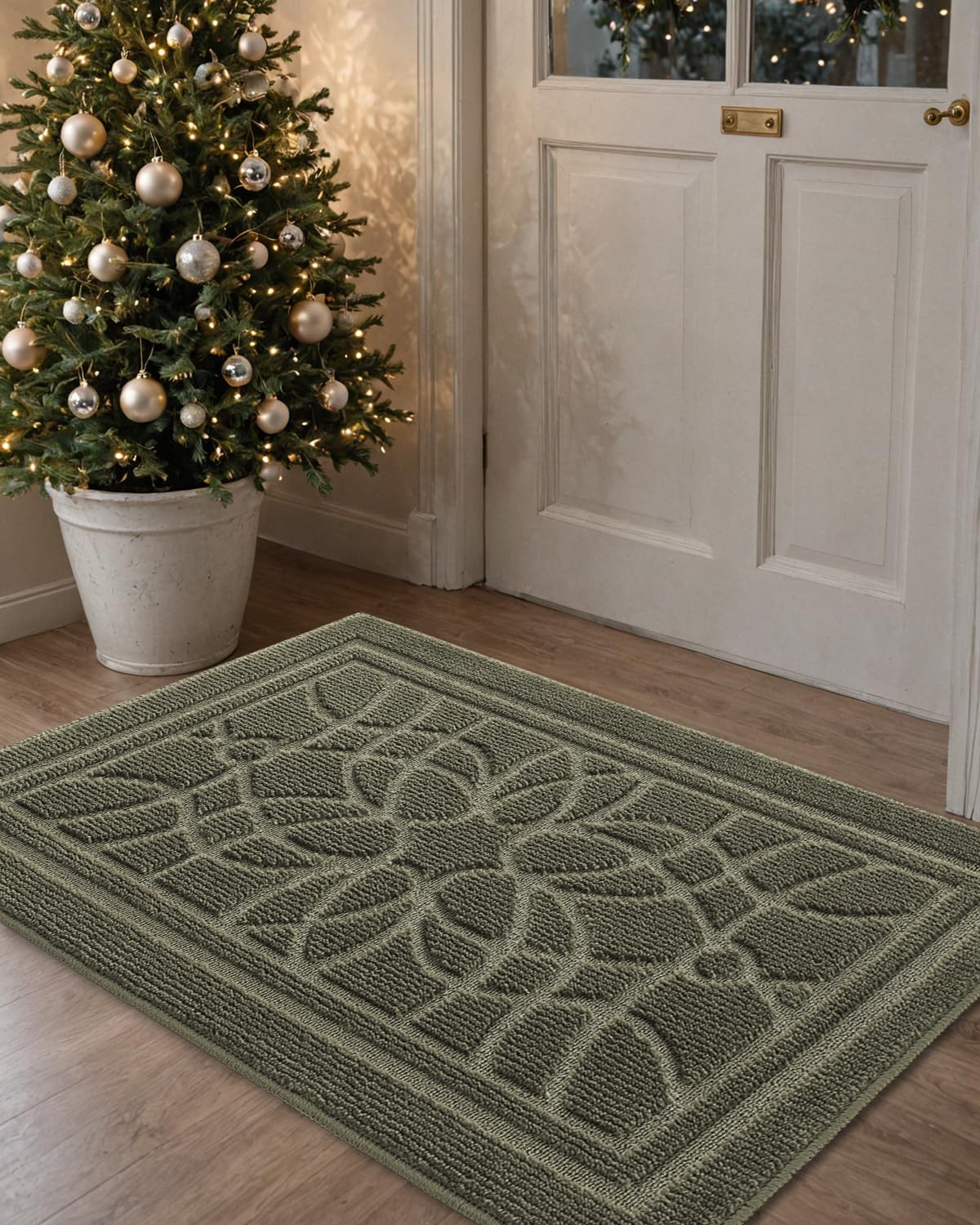 DEXI Front Door Mat for Home Entrance, 24x36 Non-Slip Absorbent Floor Mats Low-Profile Washable Doormat for Entryway, Garage, Patio, Green