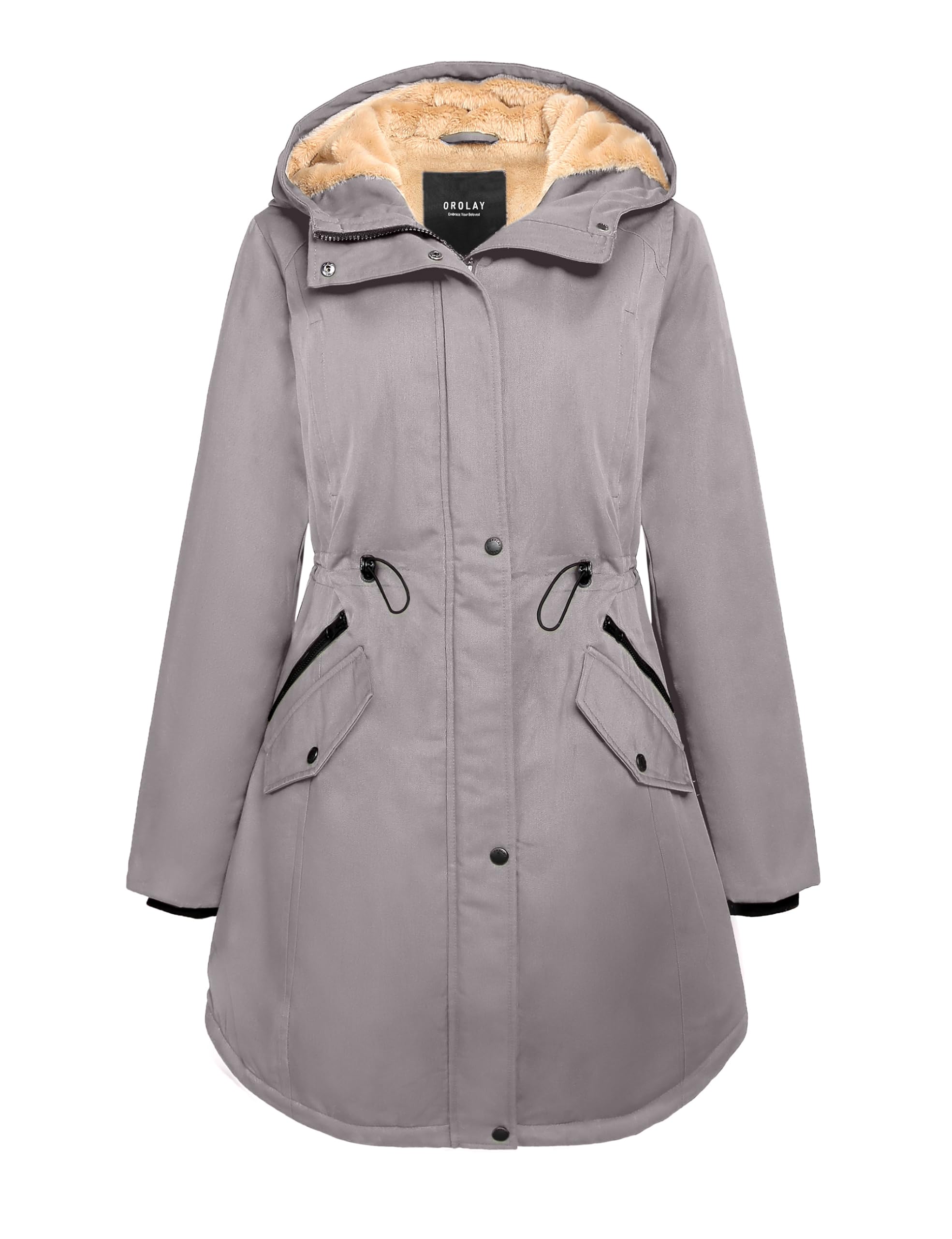 Orolay Women's Thicken Fleece Lined Parka Winter Coat Hooded Jacket with Pockets Brushed Nickel XL